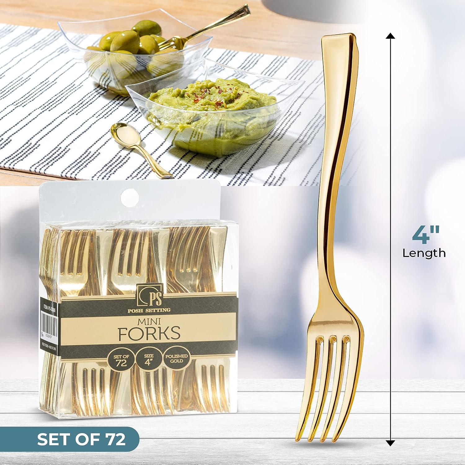 80 Count Plastic Mini Gold Tasting Forks - Perfect for Appetizers ...