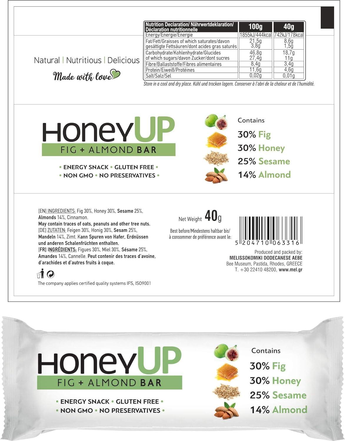 HoneyUp Fig & Almond Bar Display Box 12x40g (480g) - Almond & Fig ...