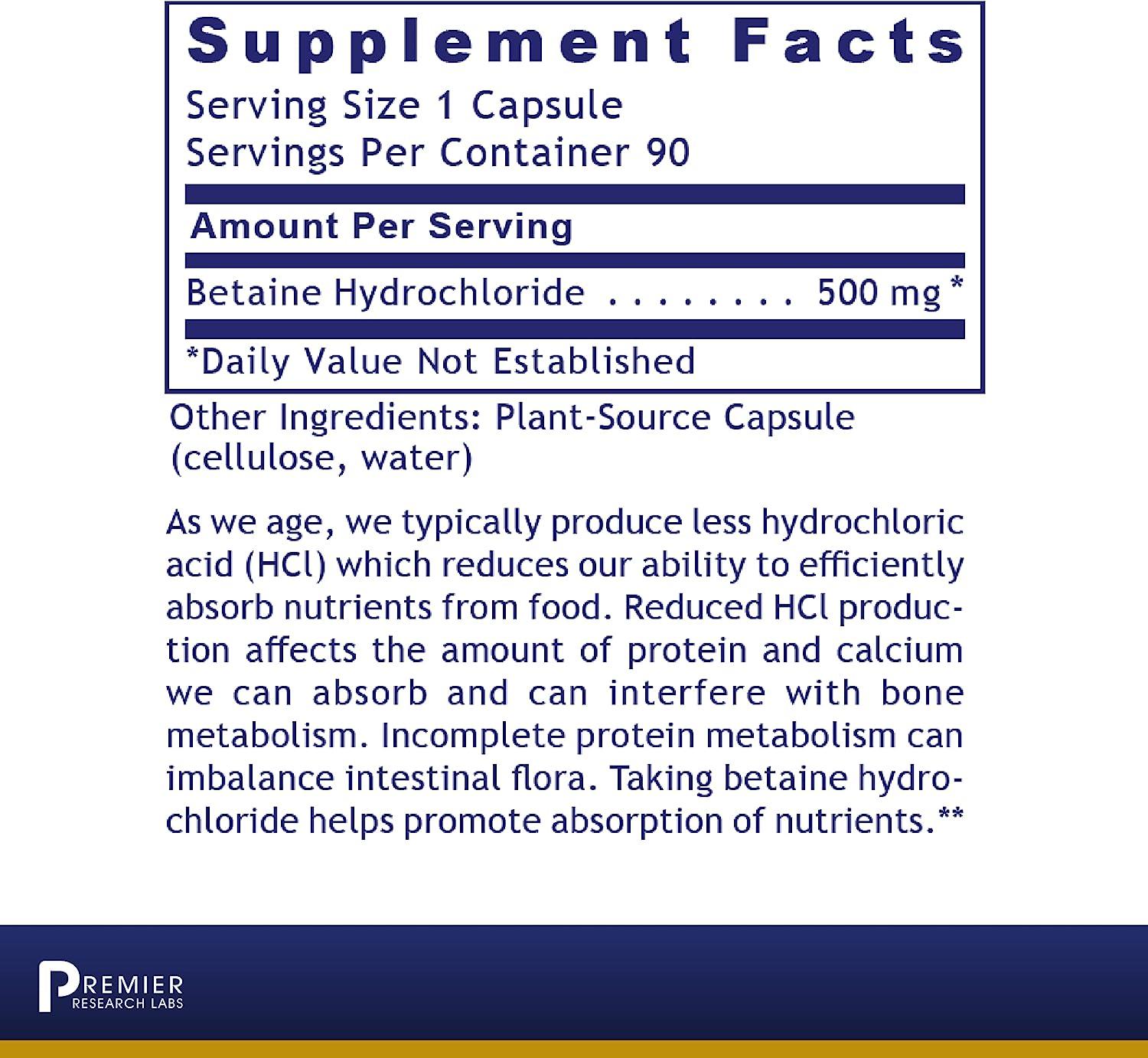 Premier Research Labs Premier HCL - 90 Plant-Source Capsules for ...