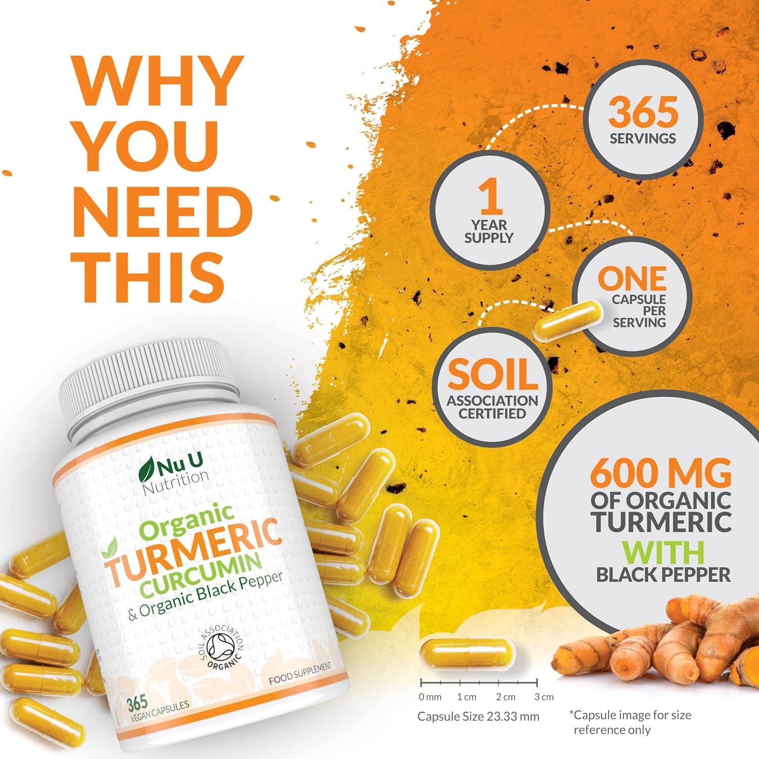 Organic Turmeric & Black Pepper Capsules 600mg - 365 Vegan Capsules ...