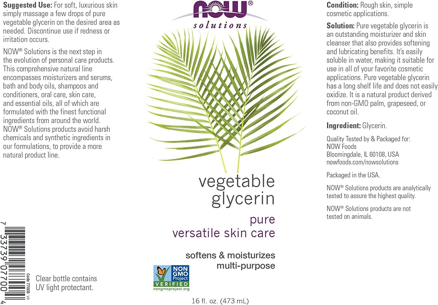 NOW Solutions 100% Pure Vegetable Glycerin - 16oz - Versatile Skin Care ...