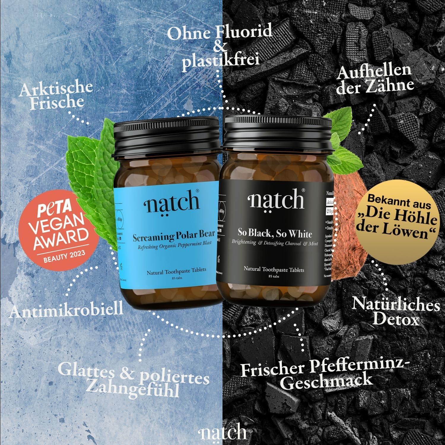 NATCH Toothpaste Tablets 2er Set - 85 Tabs Fluoride-Free Vegan Natural ...