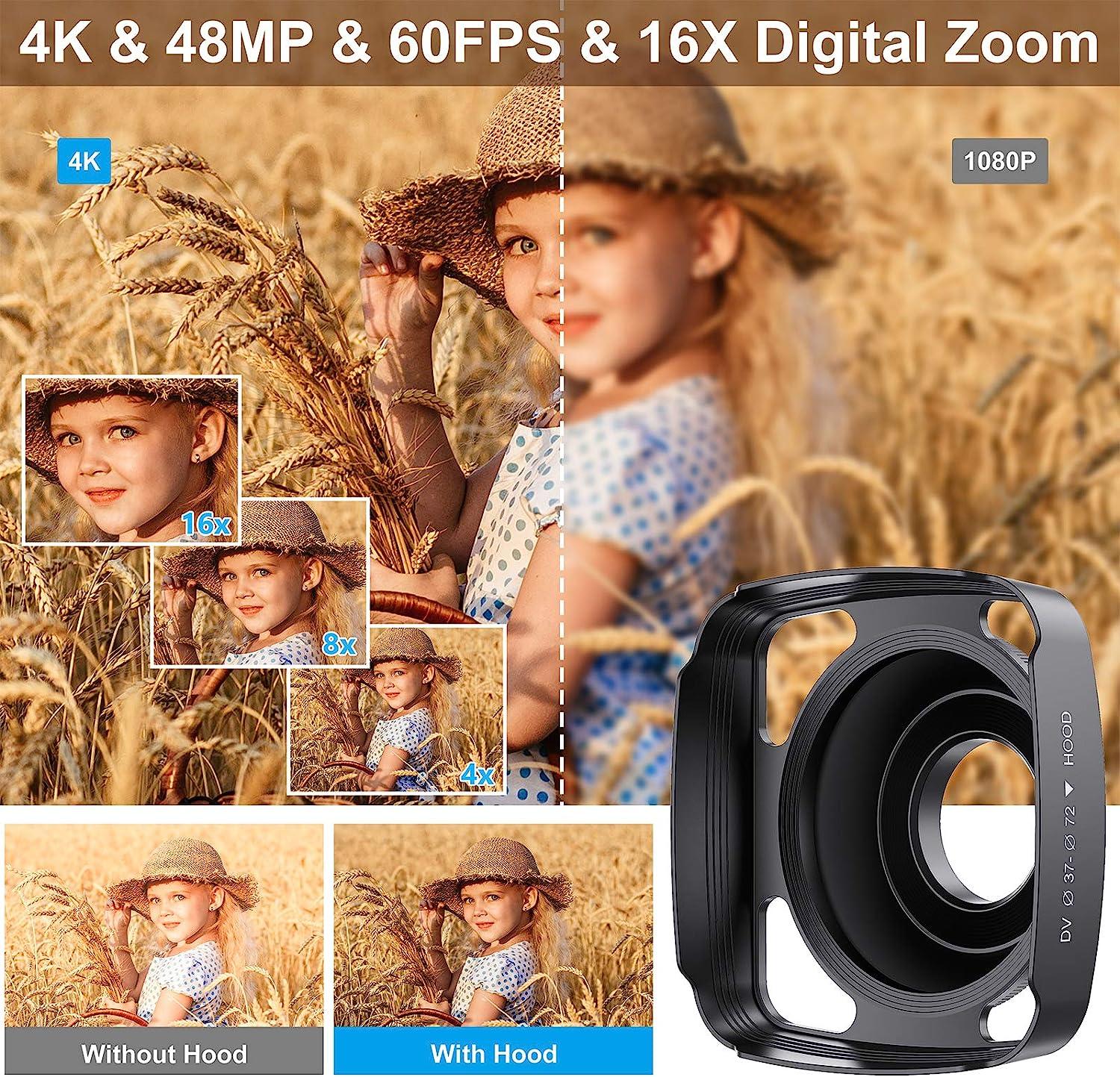 VAFOTON 4K Video Camera Camcorder with Microphone, 48MP Vlogging Camera ...