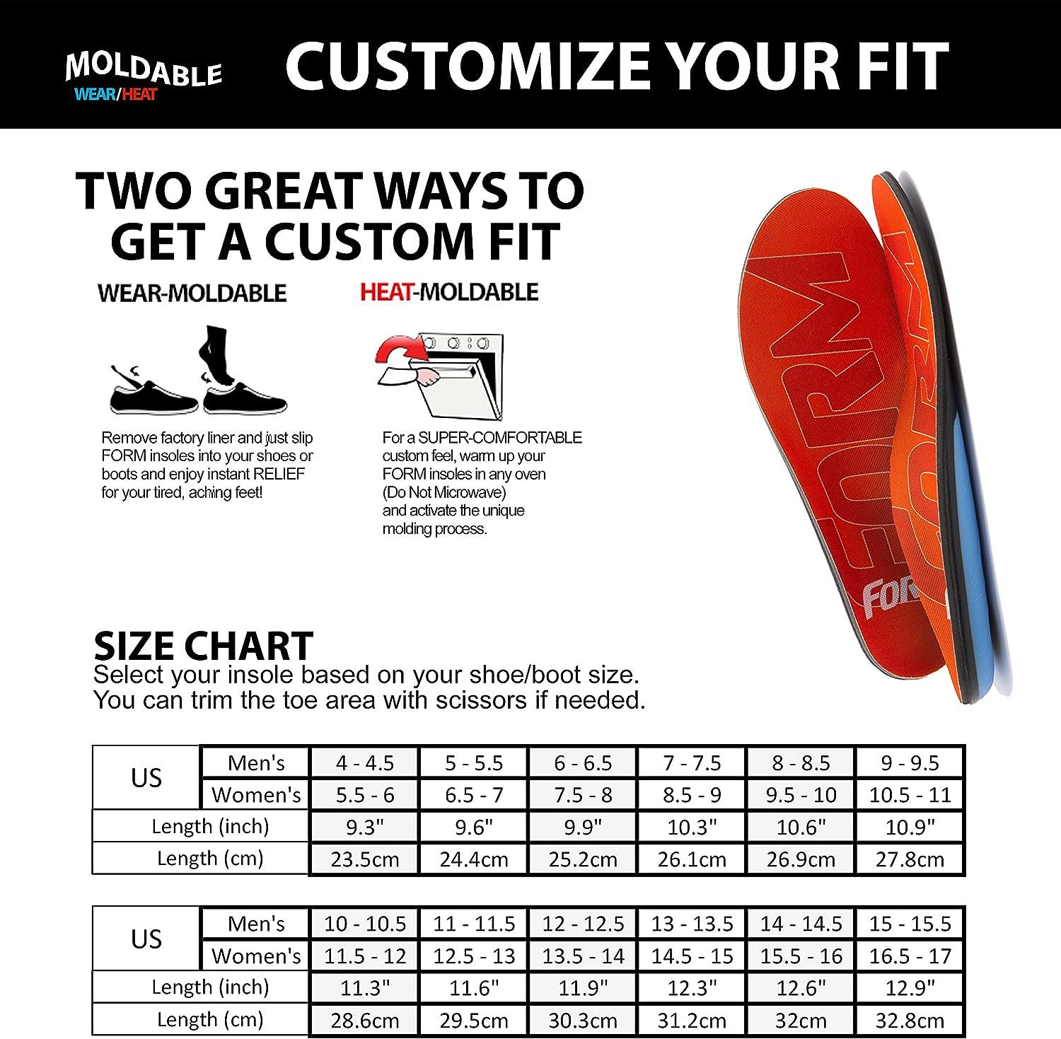 FORM Premium Reinforced Insoles | Orange | Men's Size 10/Women's Size ...