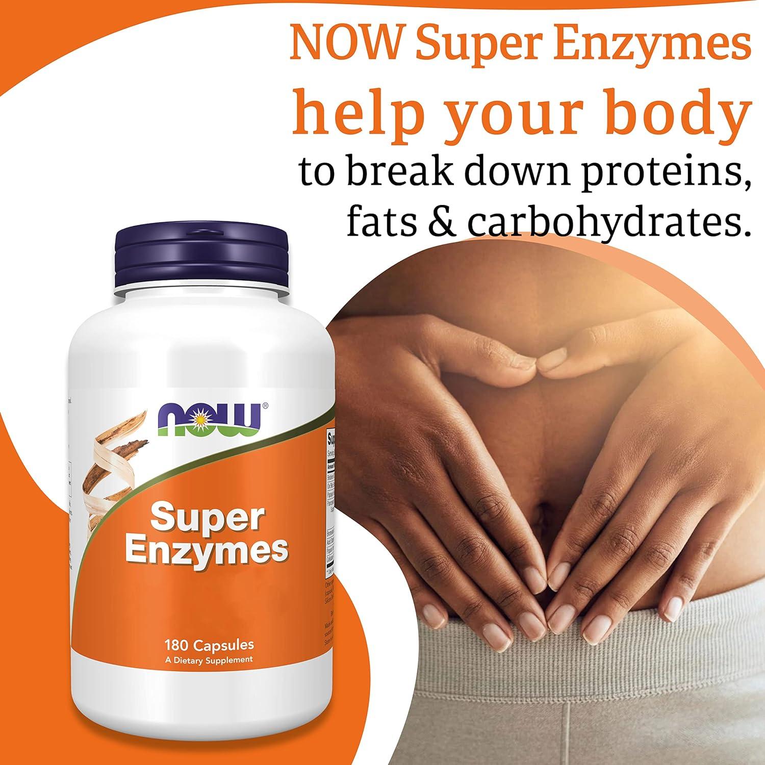 Now Foods Super Enzymes 180 Capsules - Lab-Tested Enzyme Blend - Gluten ...