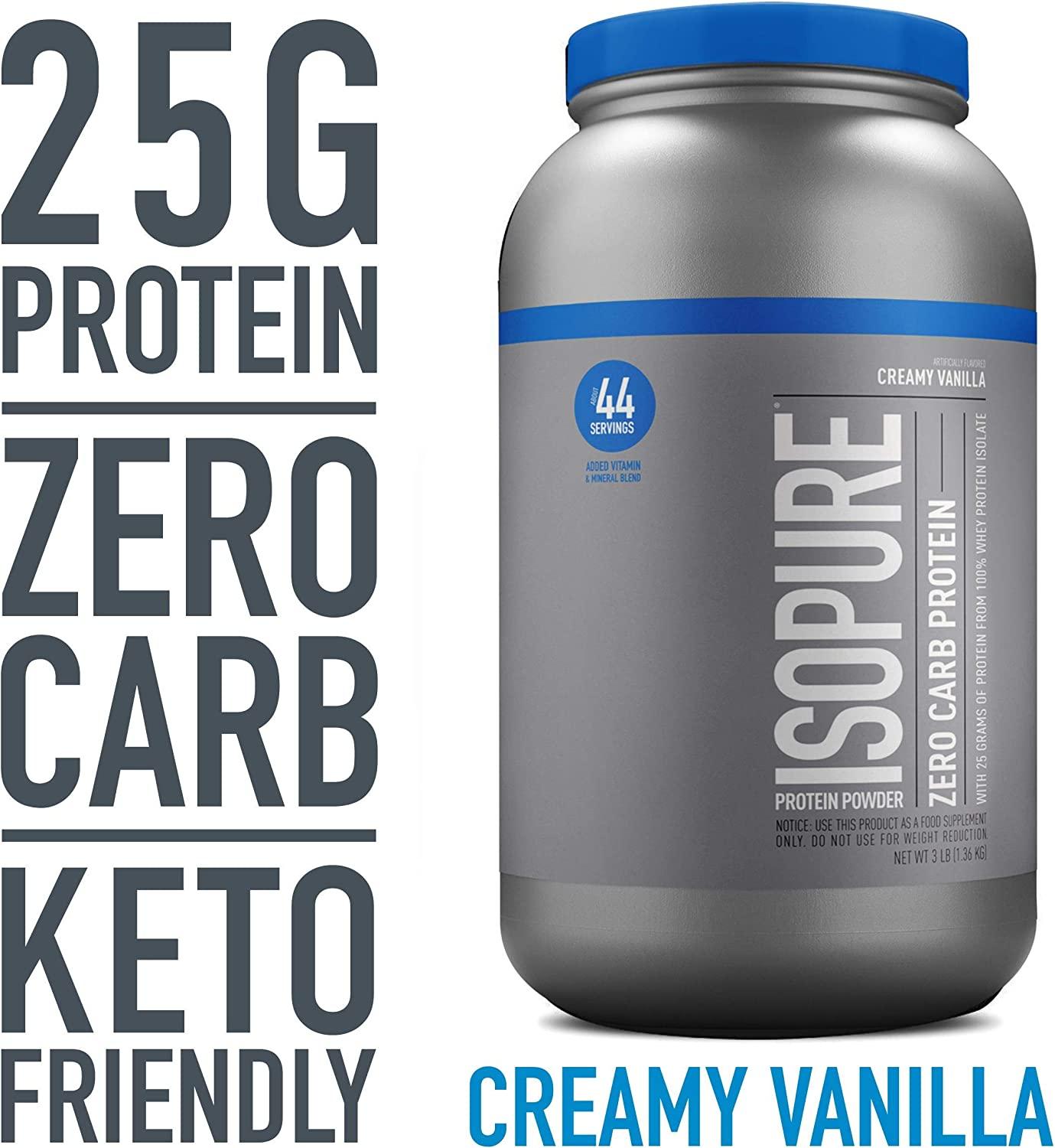 Isopure Zero Carb Protein Powder Creamy Vanilla (3lbs) + Isopure ...