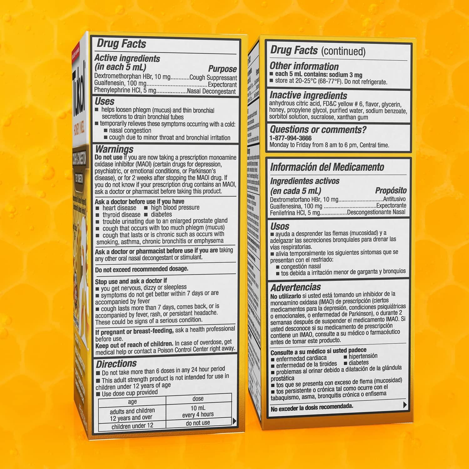 TUKOL Adult X-Pecto Miel Honey Cold Syrup 4 oz - Fast Relief for Colds ...