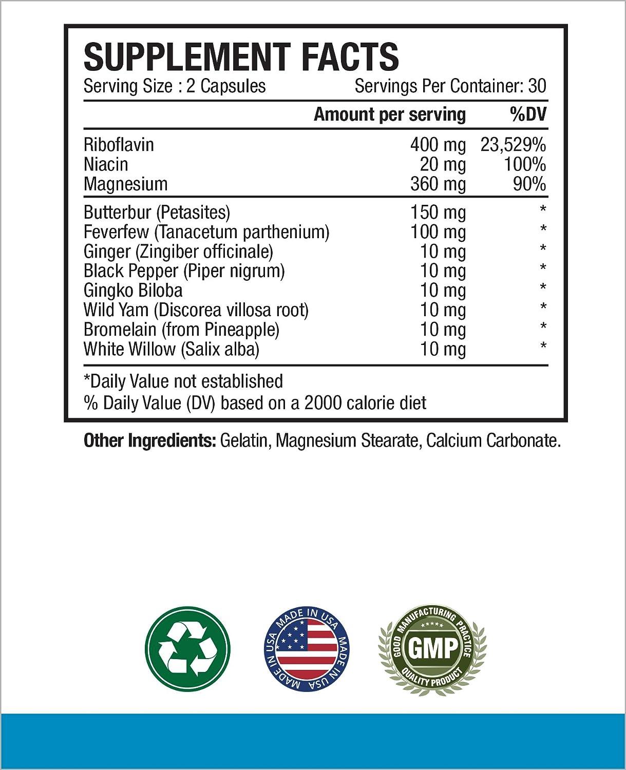 Migranex - Natural Migraine Relief Supplement 60 Capsules - Magnesium ...