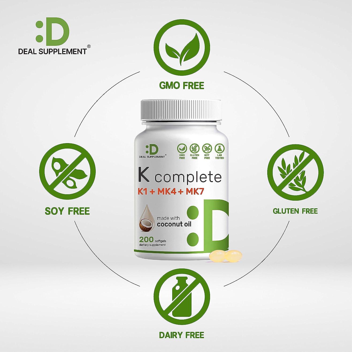 DEAL SUPPLEMENT Premium K Complete - High Potency Vitamin K1 K2 MK-7 ...