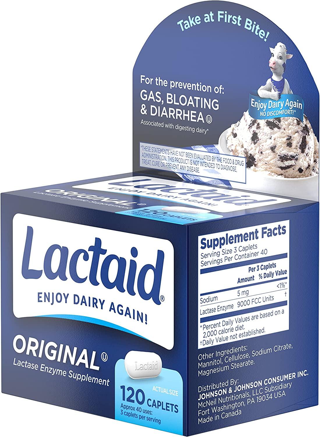 Lactaid Original Strength Lactose Intolerance Relief Caplets 120 ct ...