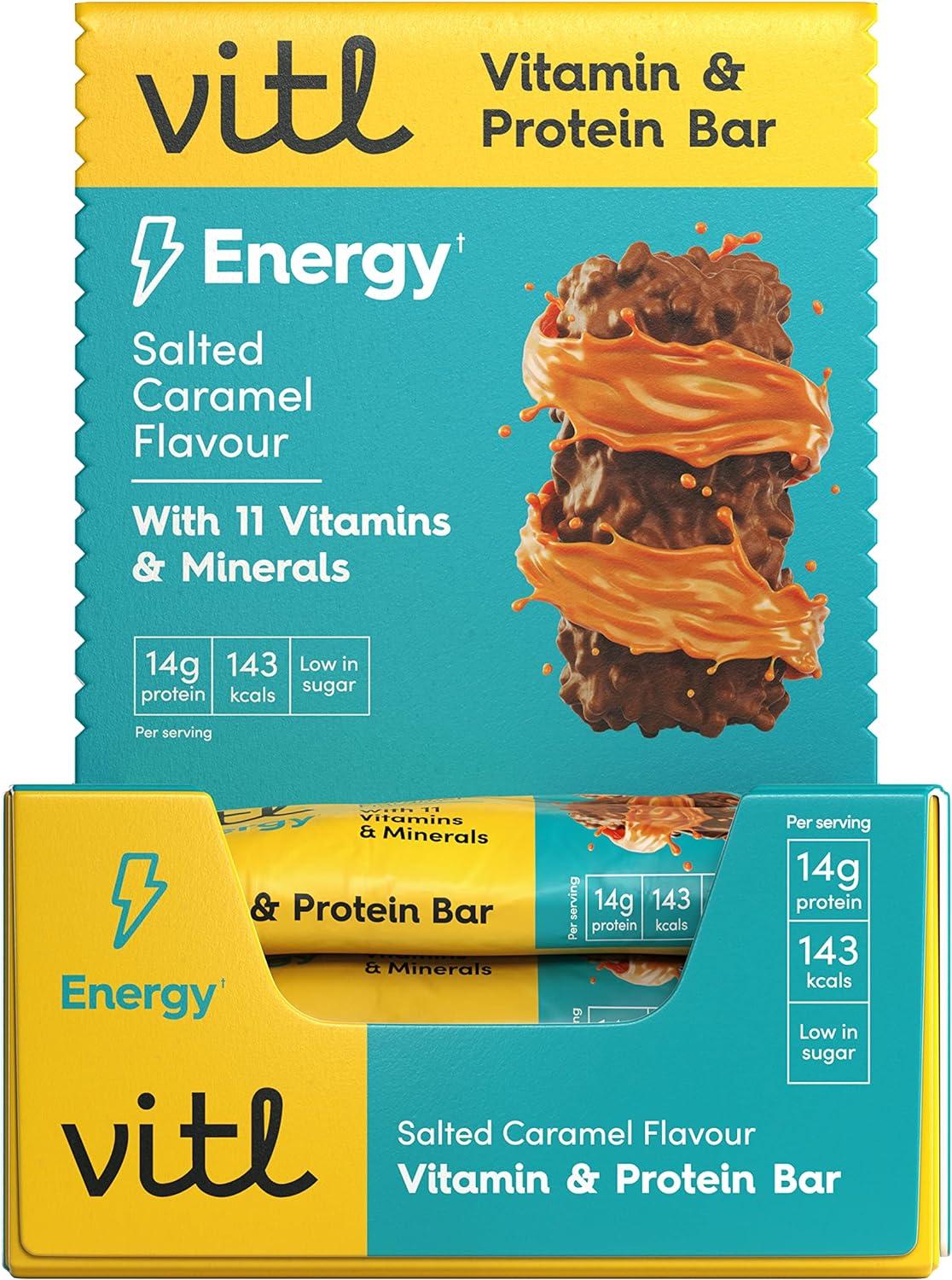 Vitl Energy Bar 15 x 40g - Salted Caramel Flavour Vitamin & Protein Bar ...