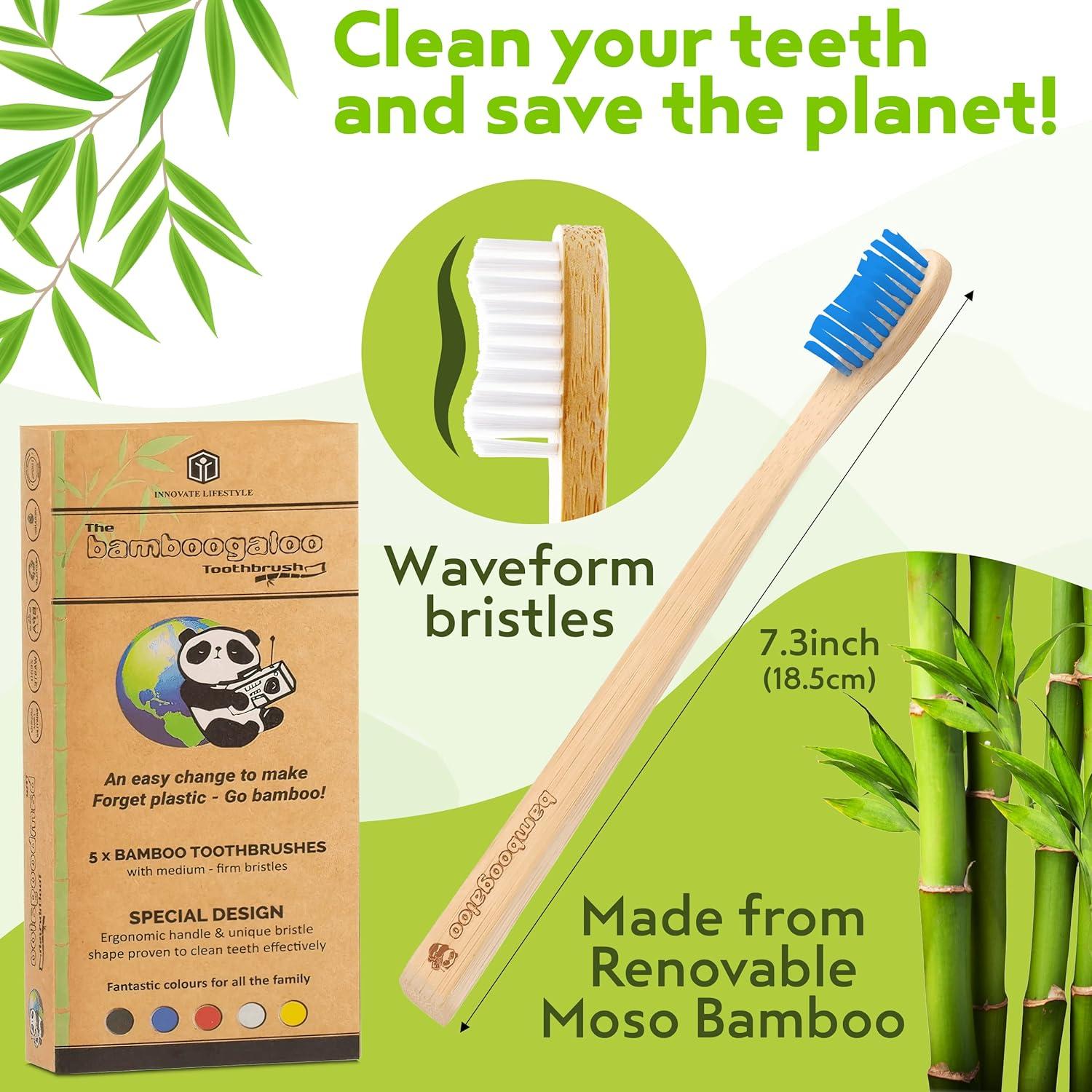 Organic Bamboo Toothbrushes 5-Pack with Cotton Buds & Dental Floss ...