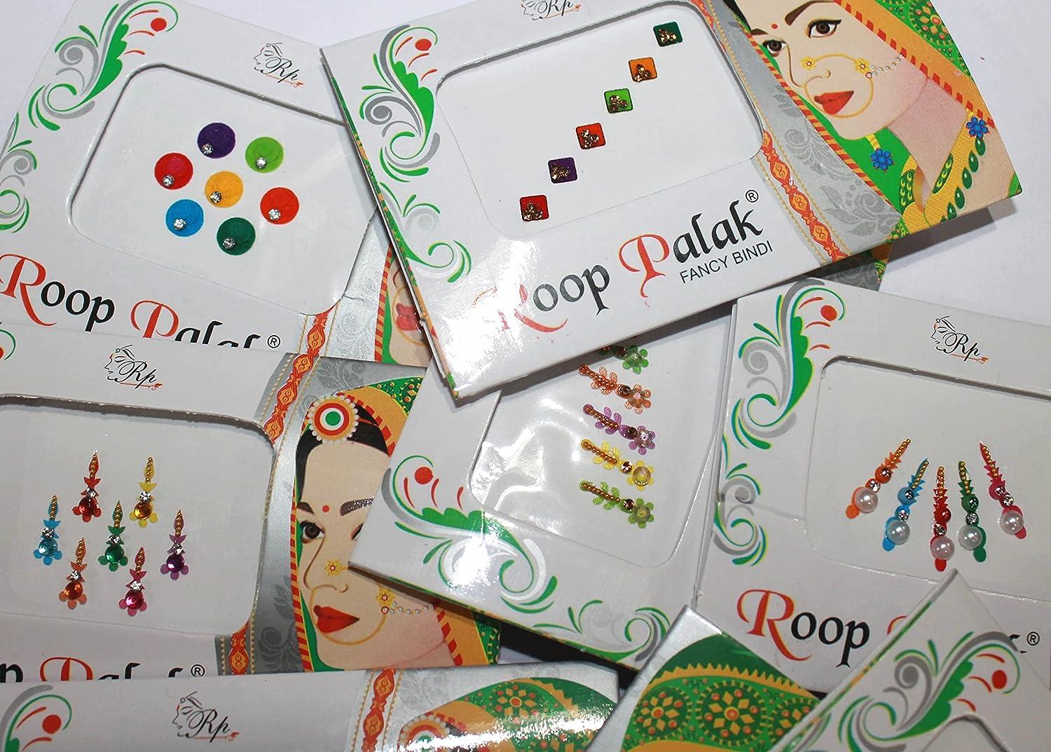 GRI9 12pc Multicolored Forehead Indian Reusable Bindi with Crystals ...