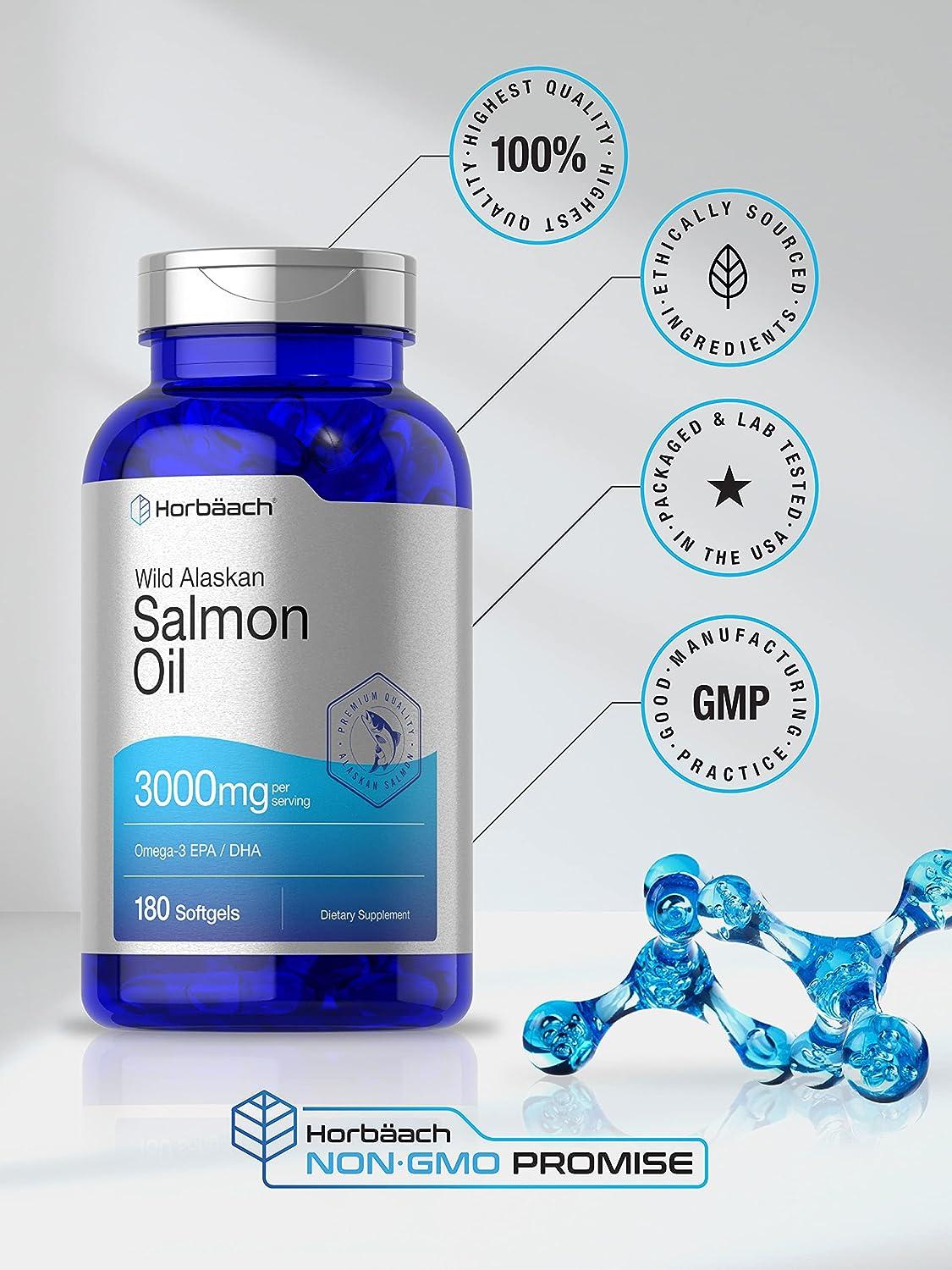 Wild Alaskan Salmon Fish Oil | 180 Softgel Capsules | Gluten Free Non ...
