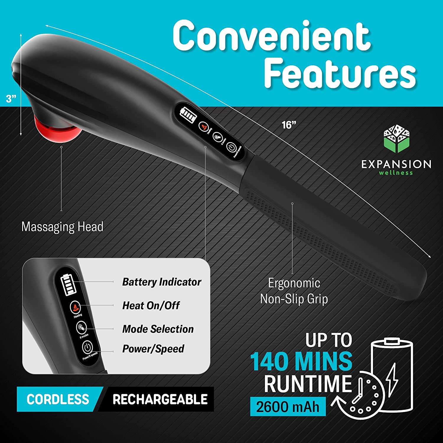 Handheld Back Massager with Heat - Cordless Electric Percussion Full ...