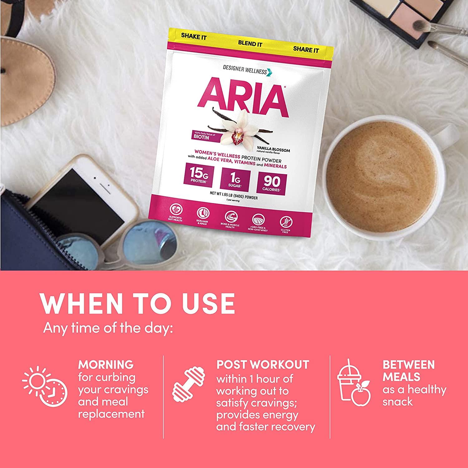 Designer Wellness Aria Women's Low Calorie Protein Powder with Biotin & Vitamin C - Vanilla ...