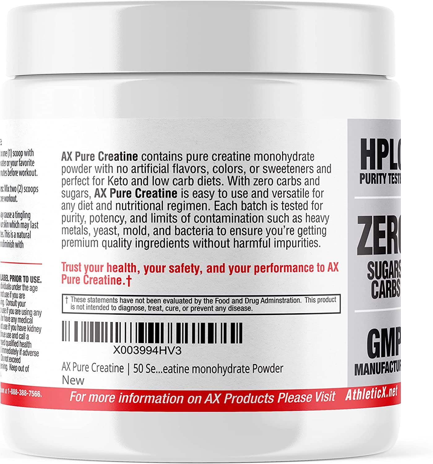 AX Pure Creatine Powder 250g - Micronized Monohydrate Vegan Pre Workout ...