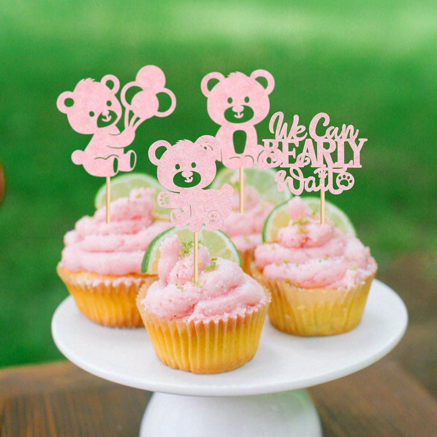 24PCS We Can Bearly Wait Cupcake Toppers Sparkling Balloon Bear Cupcake ...