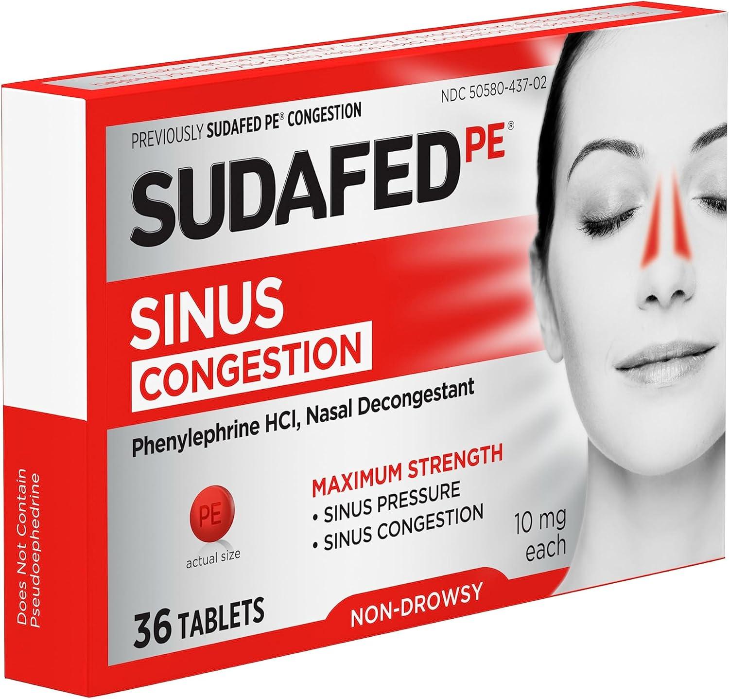 Sudafed PE Maximum Strength Non-Drowsy Decongestant Tablets - 36 ct ...