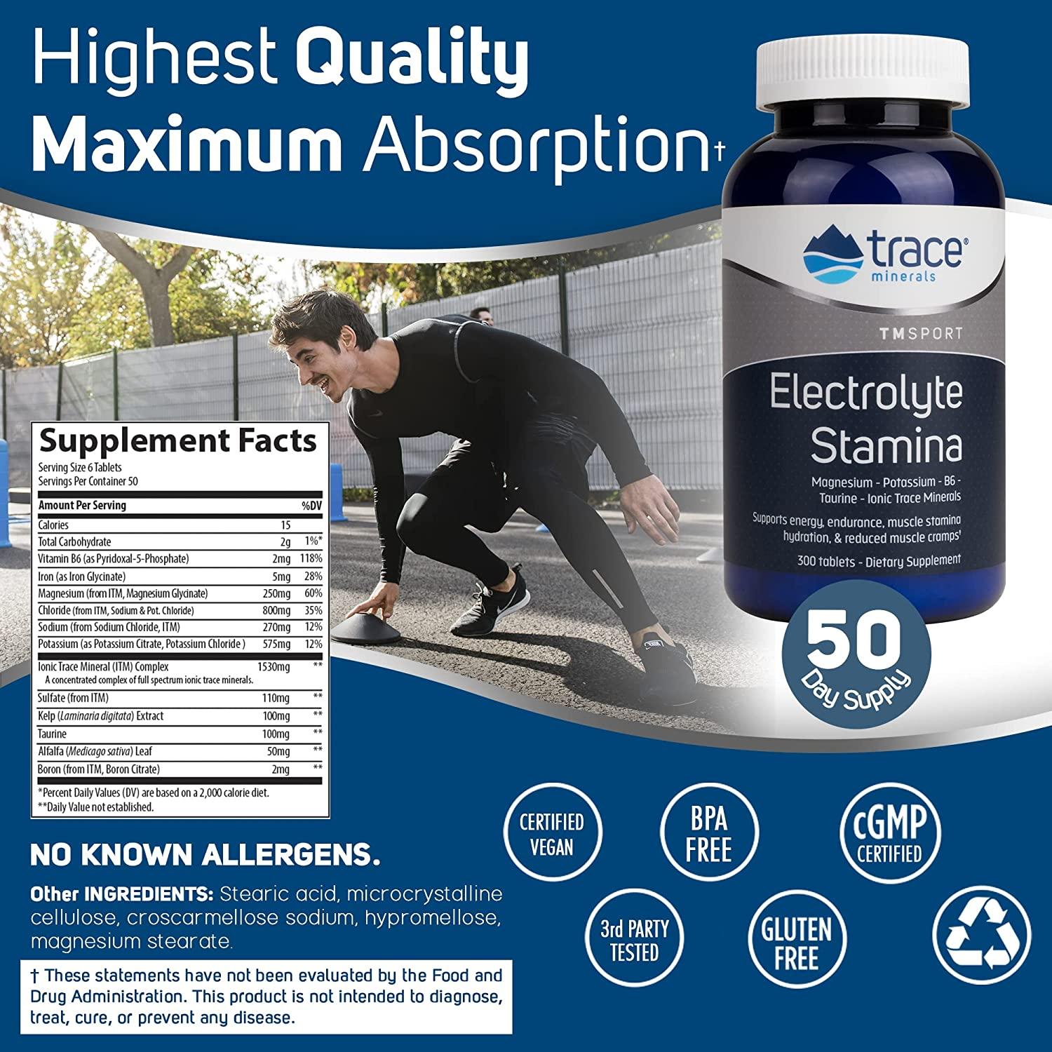 Trace Minerals Electrolyte Stamina Tablets Magnesium Potassium to Boost ...