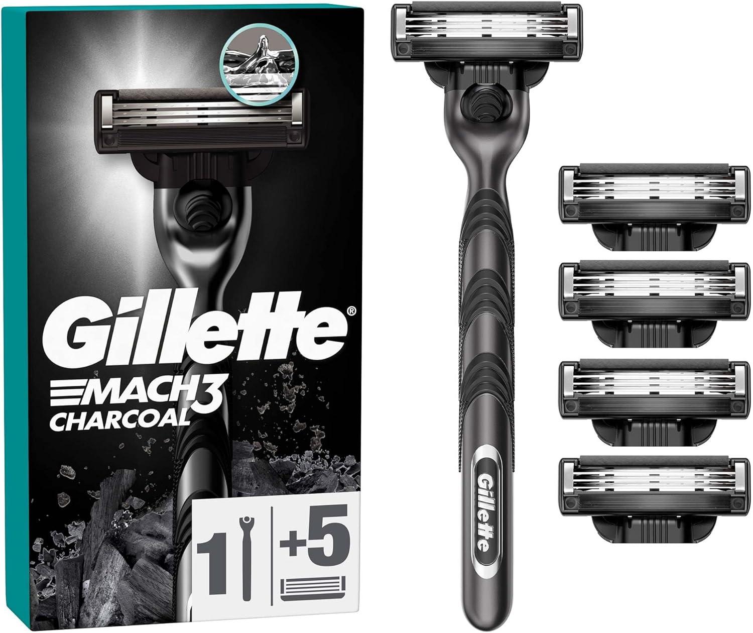 Gillette Mach3 Charcoal Men's Razor - 3 Blade Razor with 5 Replacement ...