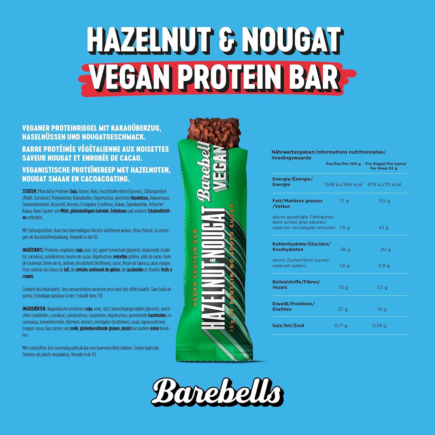 Buy Barebell's Vegan Protein Bar - 12x55g | Delicious Sugar-Free 15g ...