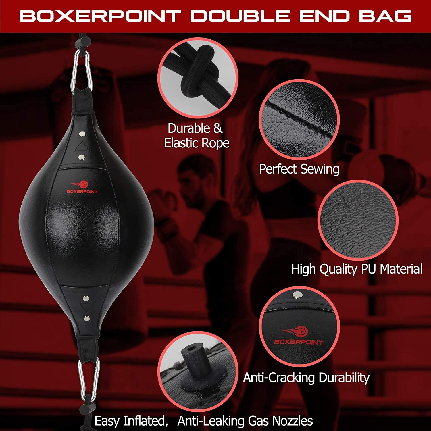Boxerpoint Double End Punching Bag Kit | Adjustable Cords, Hand Wraps ...