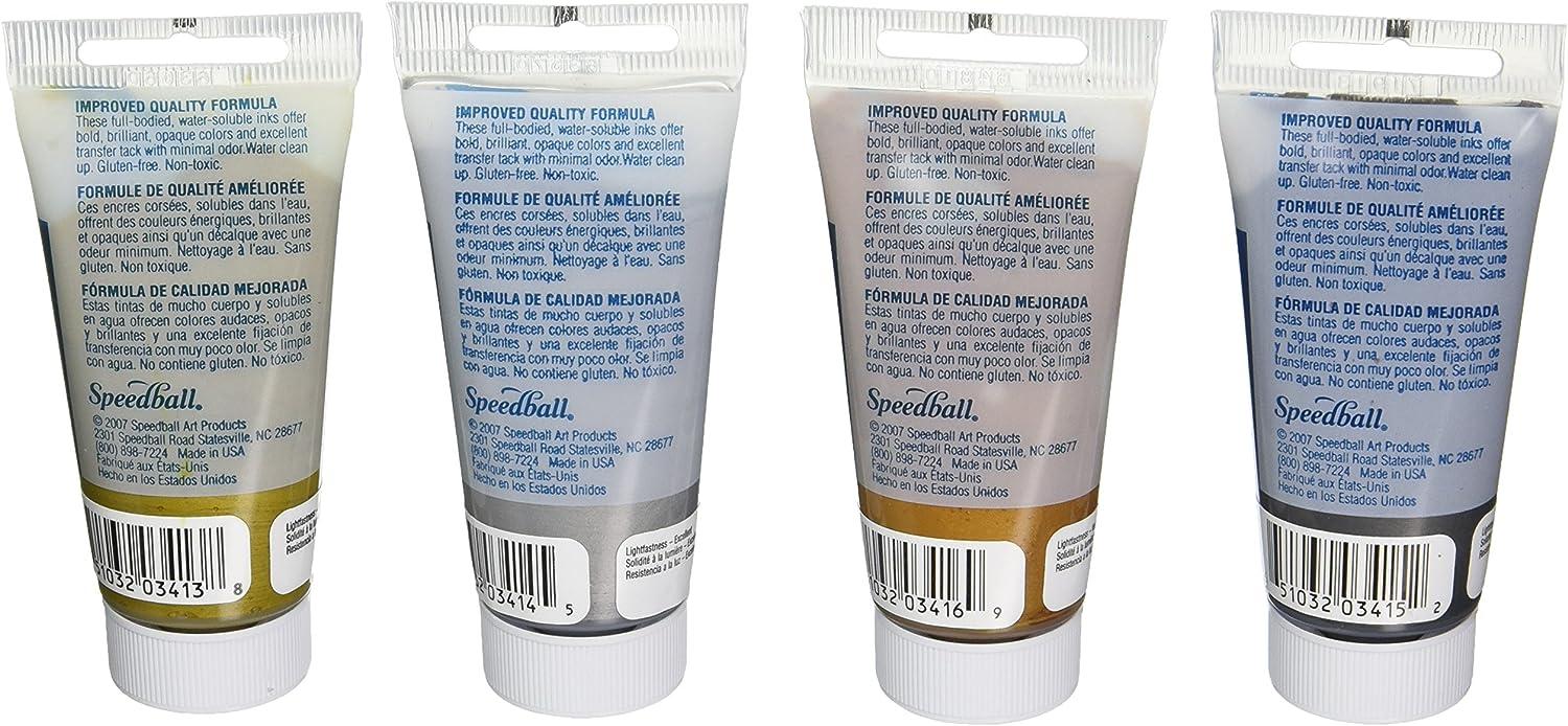 Speedball Metallic Block Printing Ink Set - 4 Iridescent Colors, Satiny ...