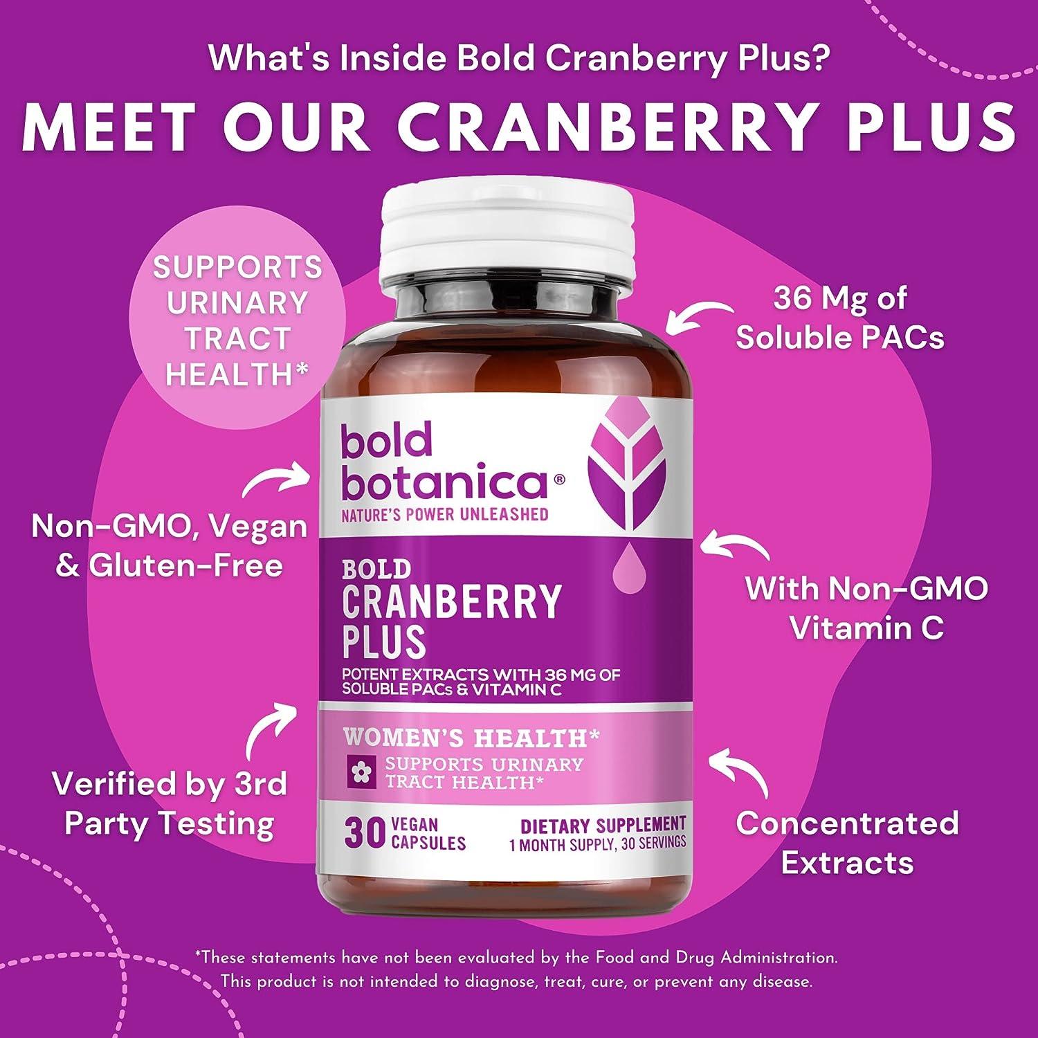 Bold Botanica Cranberry Plus Capsules - 36mg PACs for Urinary Tract ...