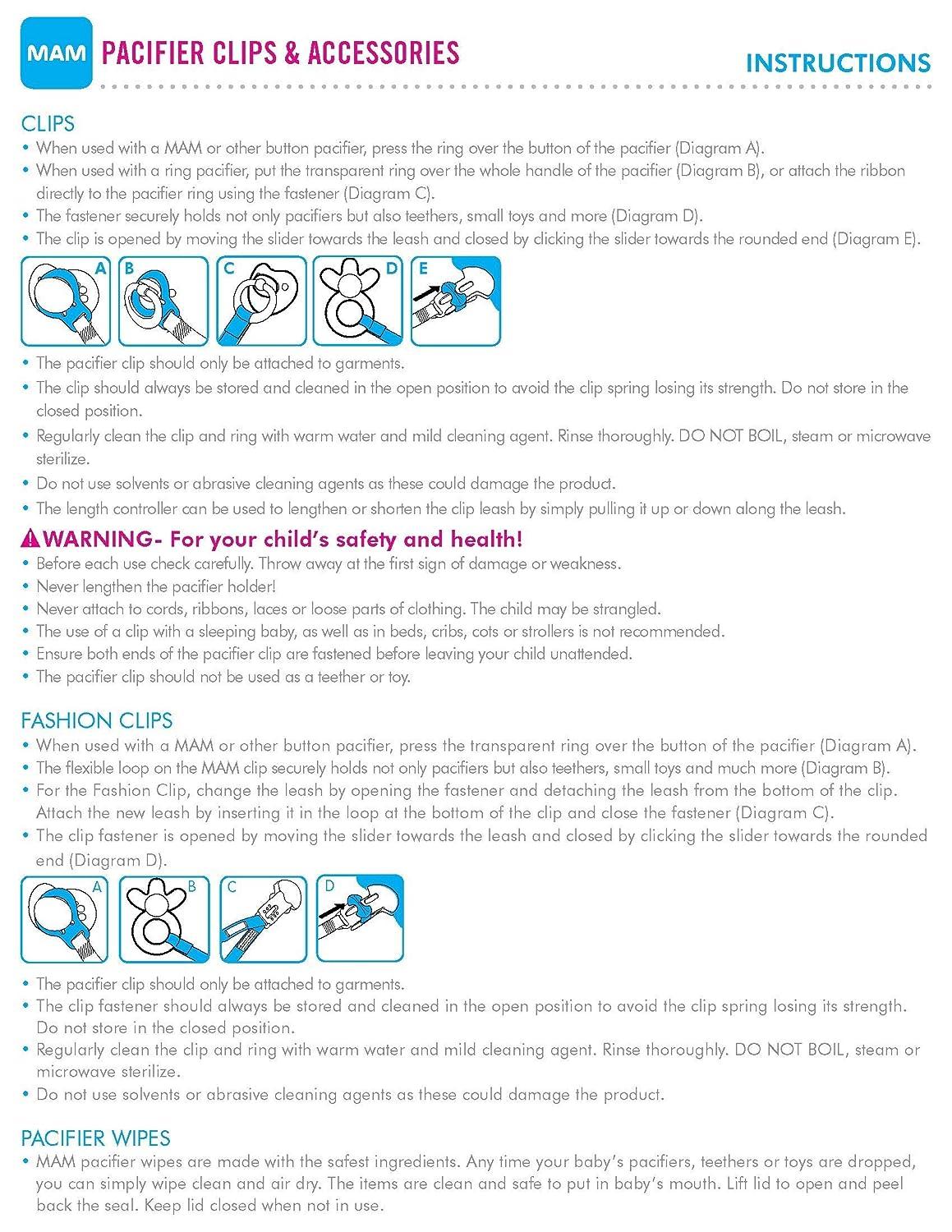 MAM Pacifier Clips (2 Clips) Clips for Pacifiers With Fasteners and ...