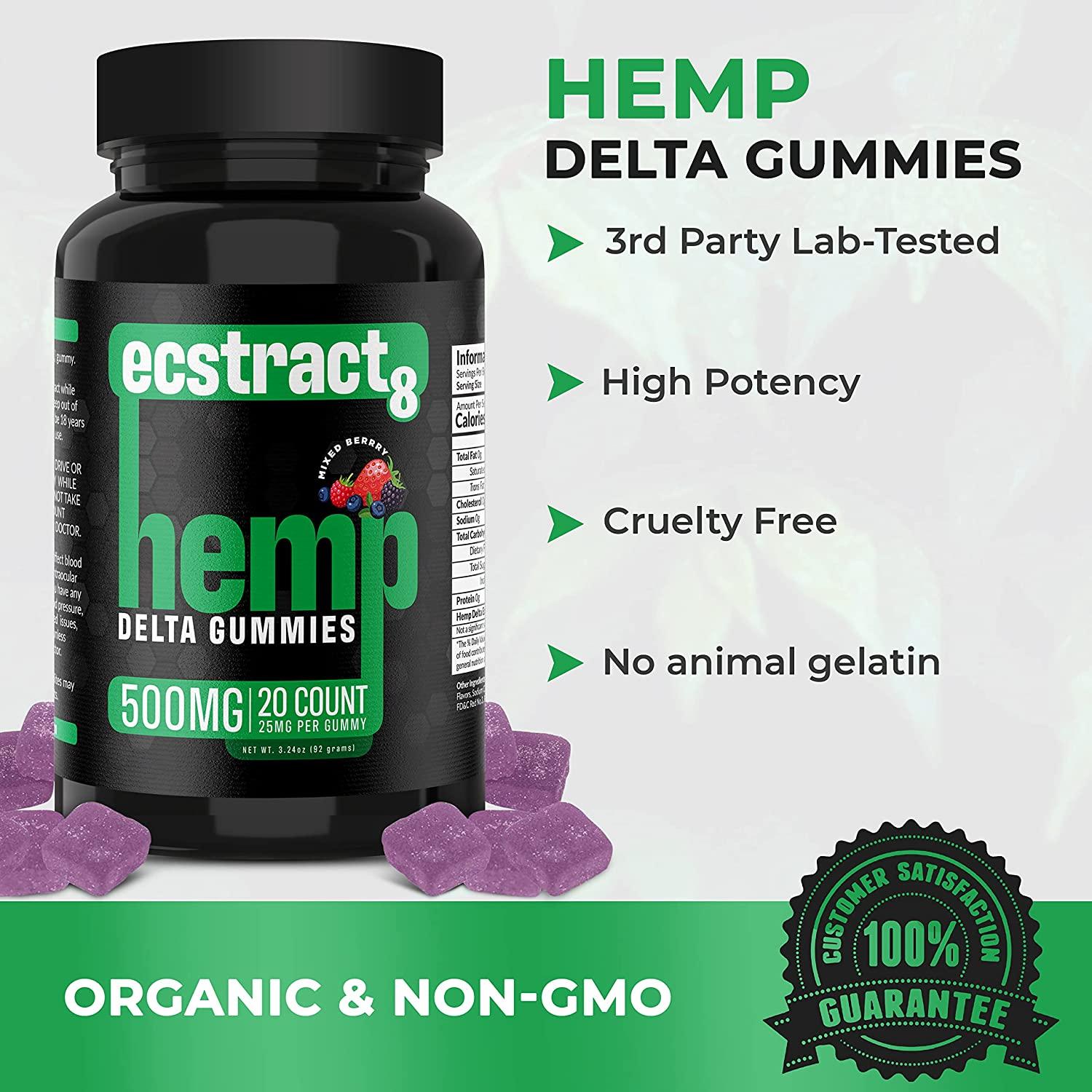 Hemp Gummies Delta Premium 500mg High Potency - 25 Fruity Gummies for ...