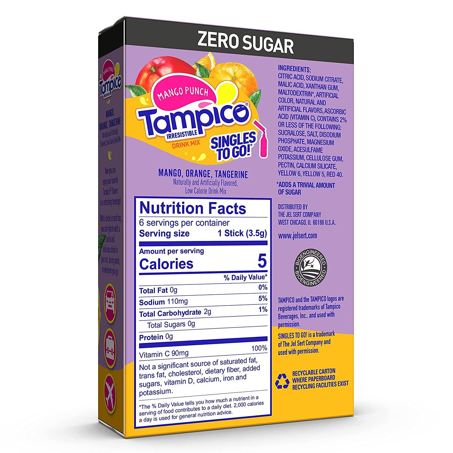 Tampico Singles To Go Drink Mix Packets Mango Punch Zero Sugar Low ...