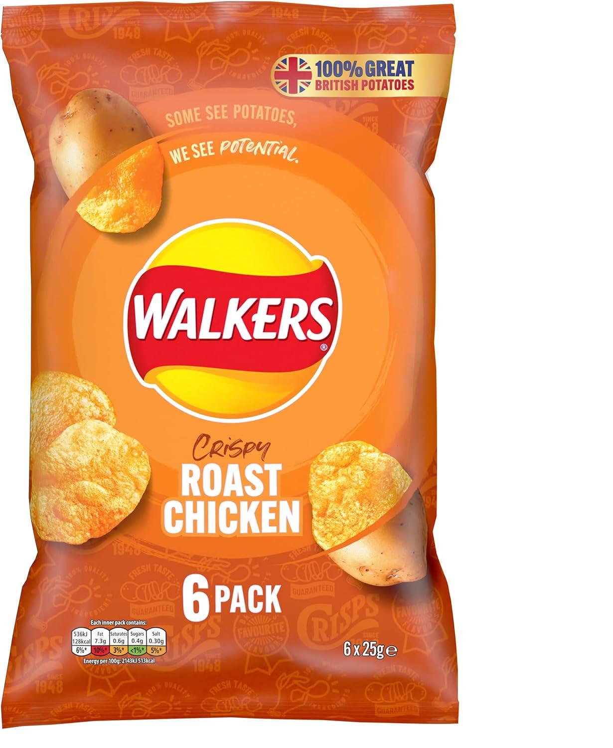 Walkers Roast Chicken Multipack Crisps 6x25 g (Pack of 2) 150 g (Pack ...