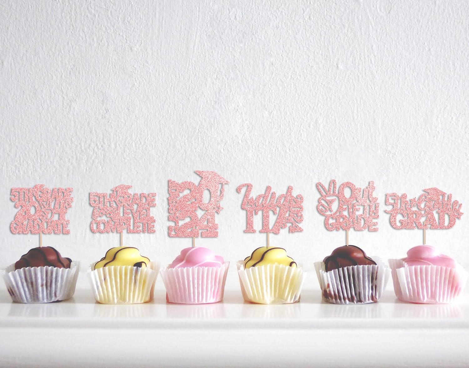 BZBAIS 32 Pieces Rose Gold Glittery 5th Grade Grad Cupcake Toppers ...