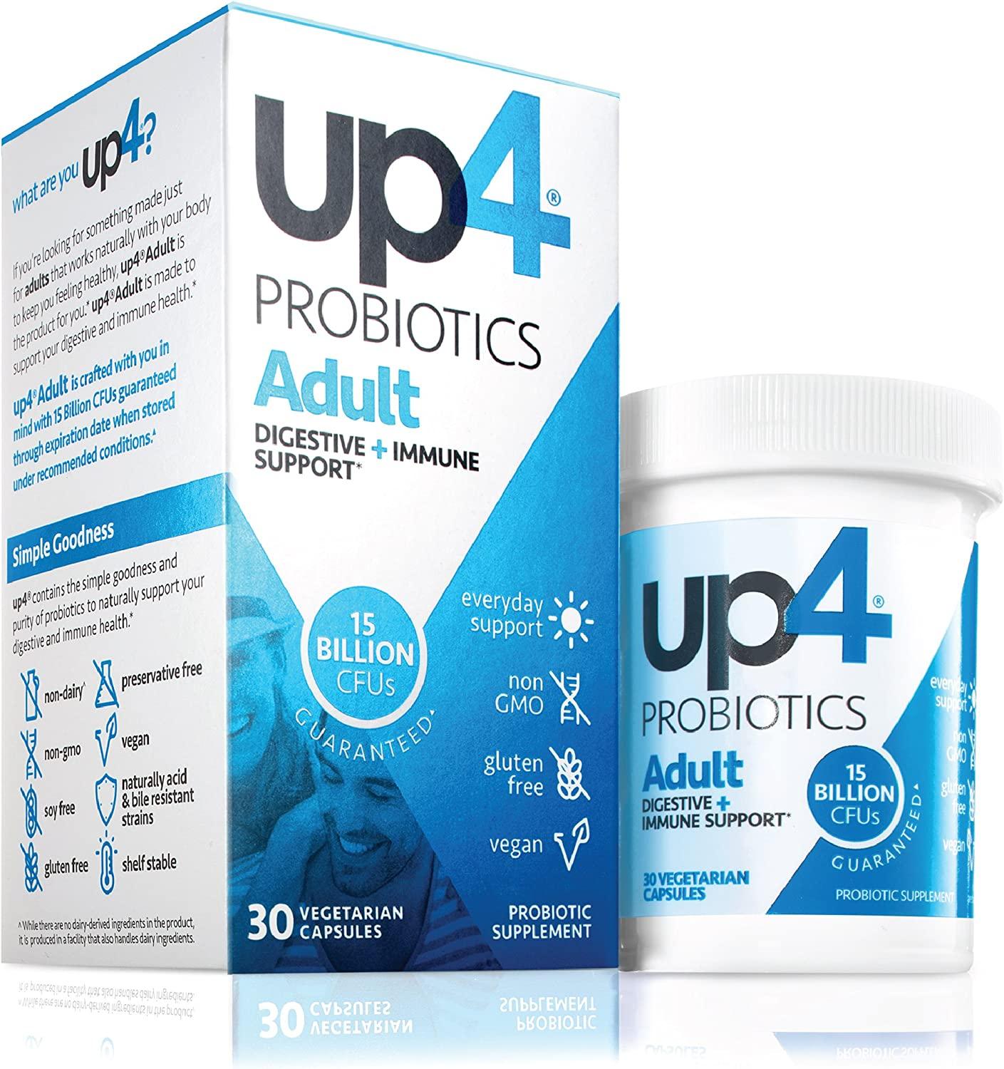 UP4 Adult Probiotic Supplement - 15 Billion CFU, Digestive & Immune ...