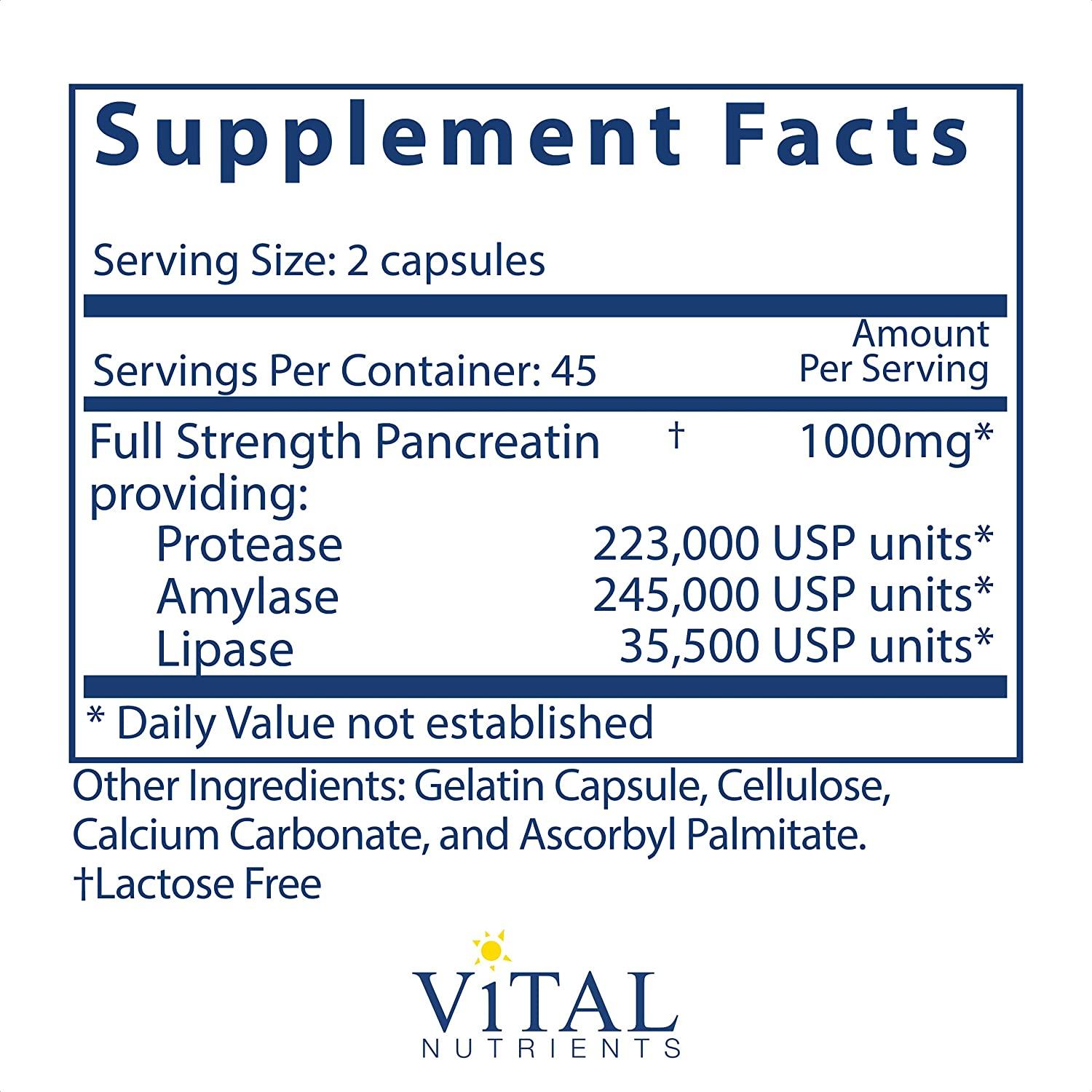 Vital Nutrients Pancreatic Enzymes 500 mg - 90 Capsules for Digestive ...