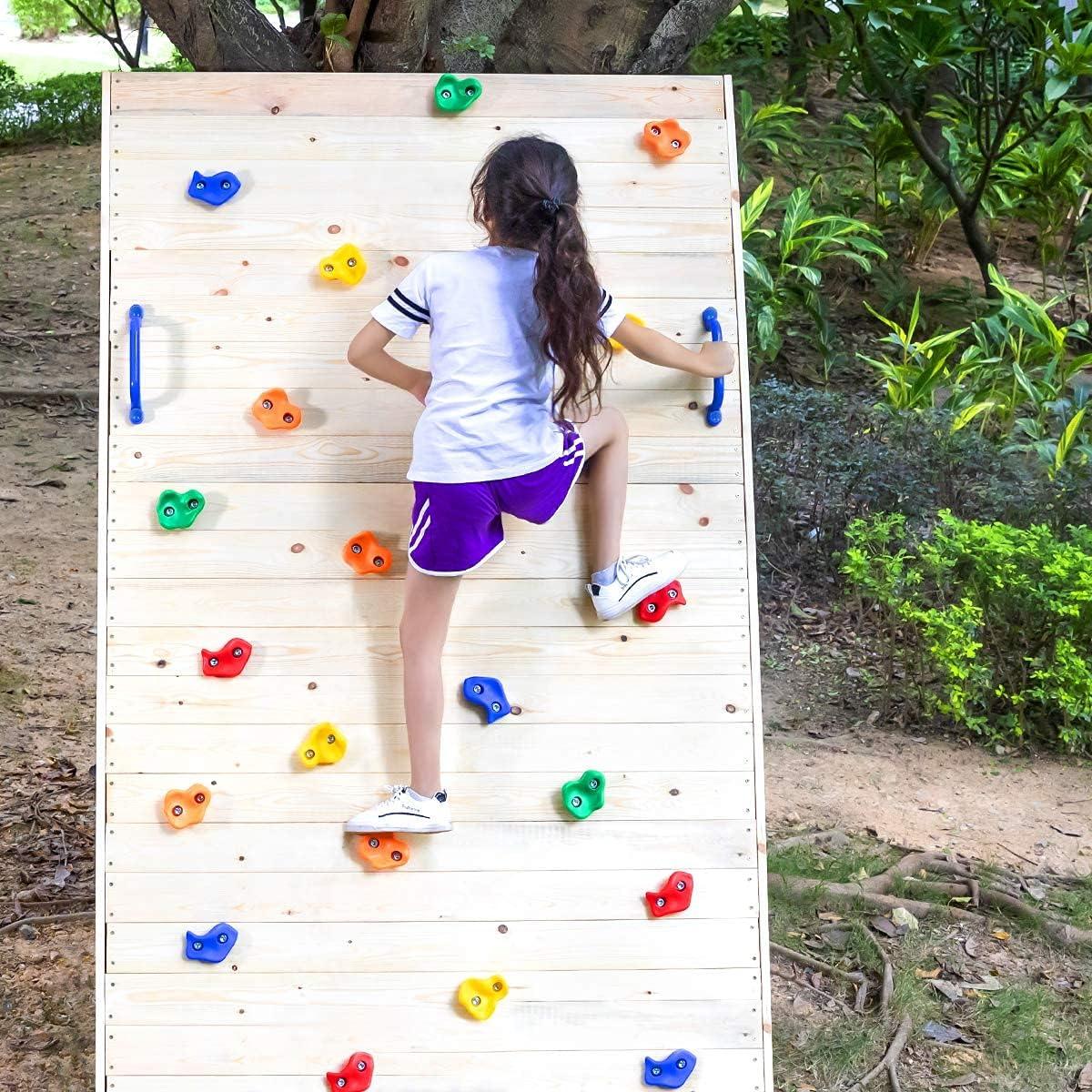 Kids Rock Climbing Holds Set - 20 Holds with 2 Safety Handles | Indoor ...