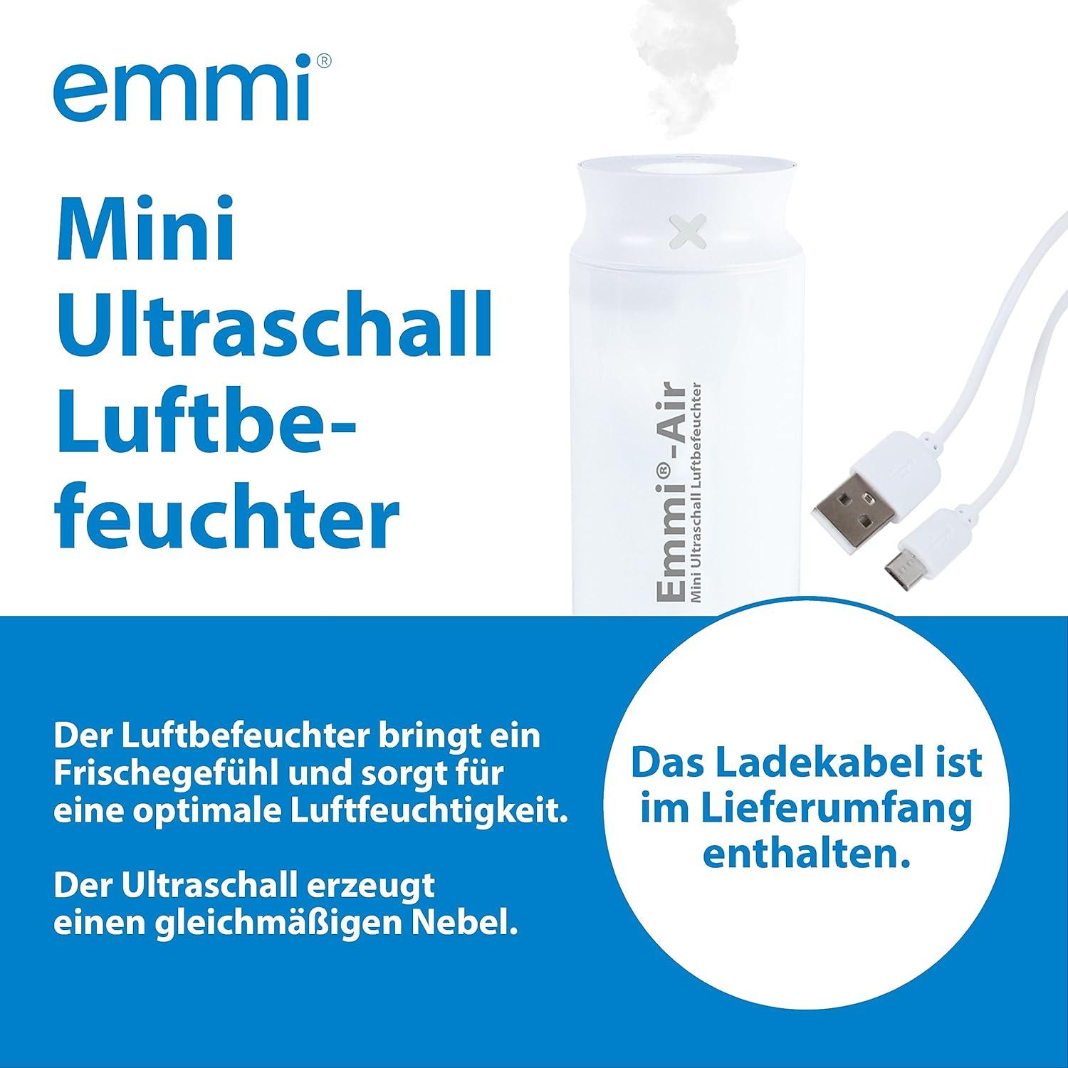 Emmi Air Ultrasound Mini Humidifier - Compact Room Fragrance Diffuser with 3 Moisture ...