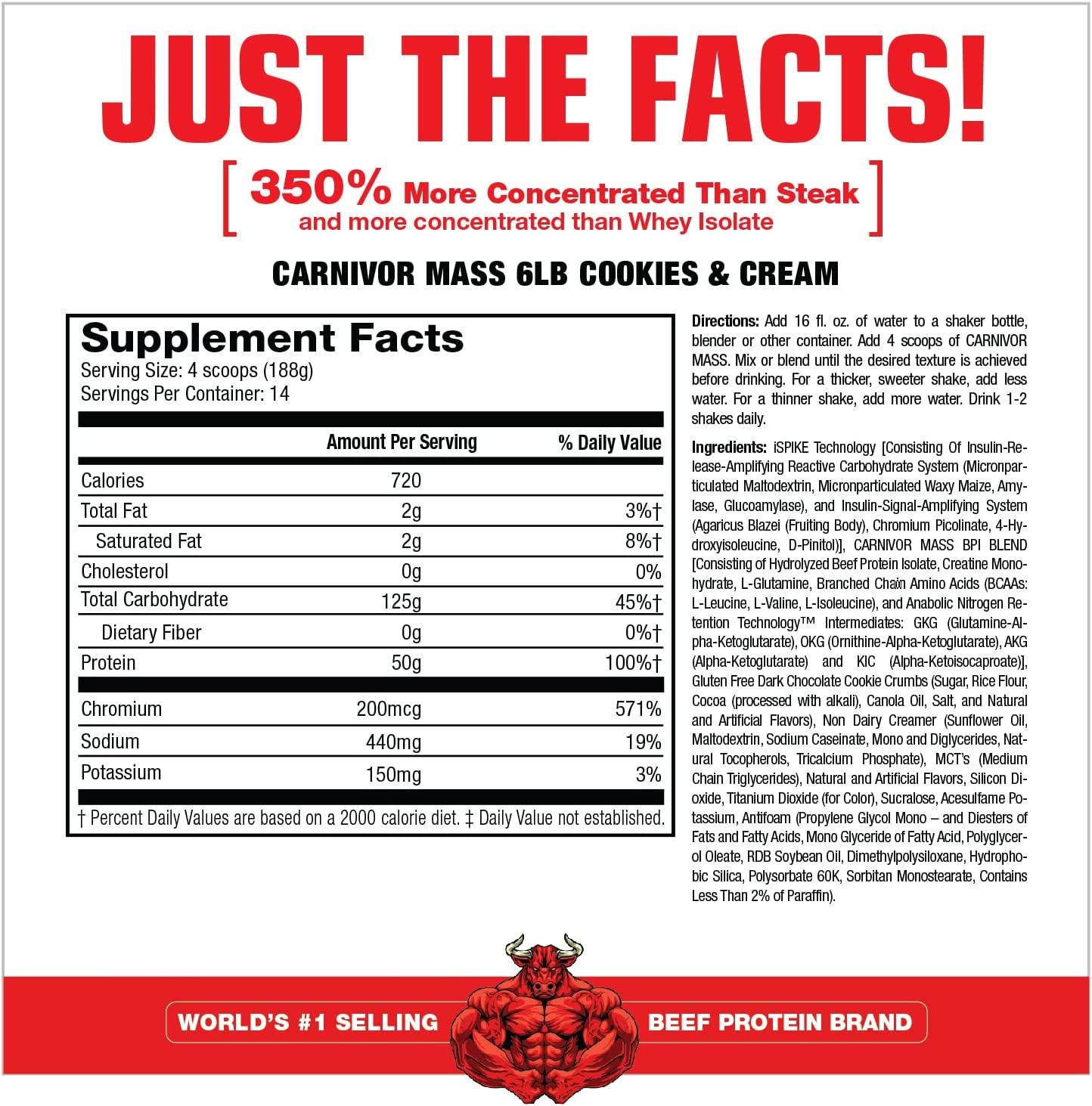 MuscleMeds Carnivor Mass Gainer Beef Protein Isolate Shake - Cookies ...