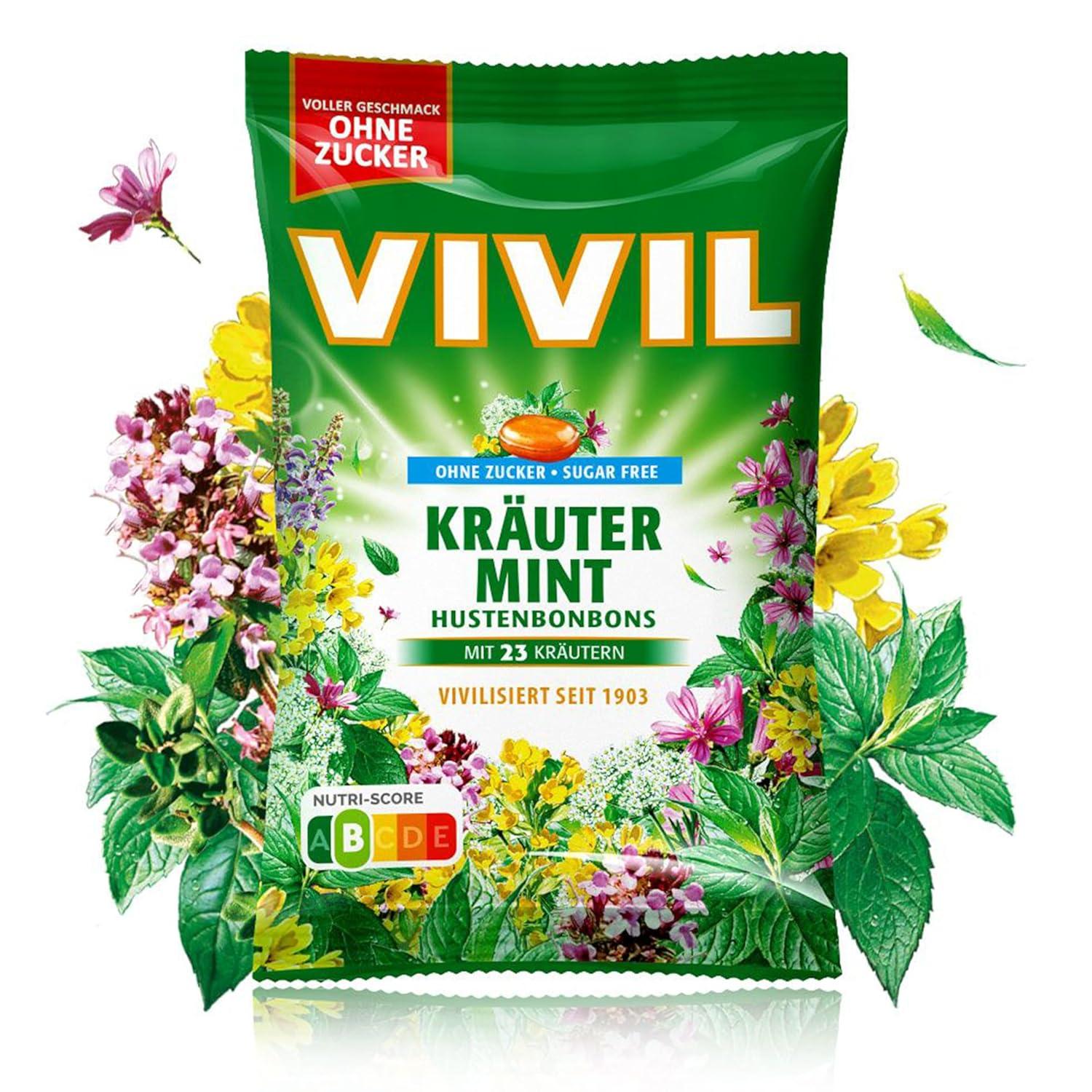 VIVIL Herbal Mint Cough Drops | Sugar-Free Vegan | 23 Herbs | 5 Bags x ...