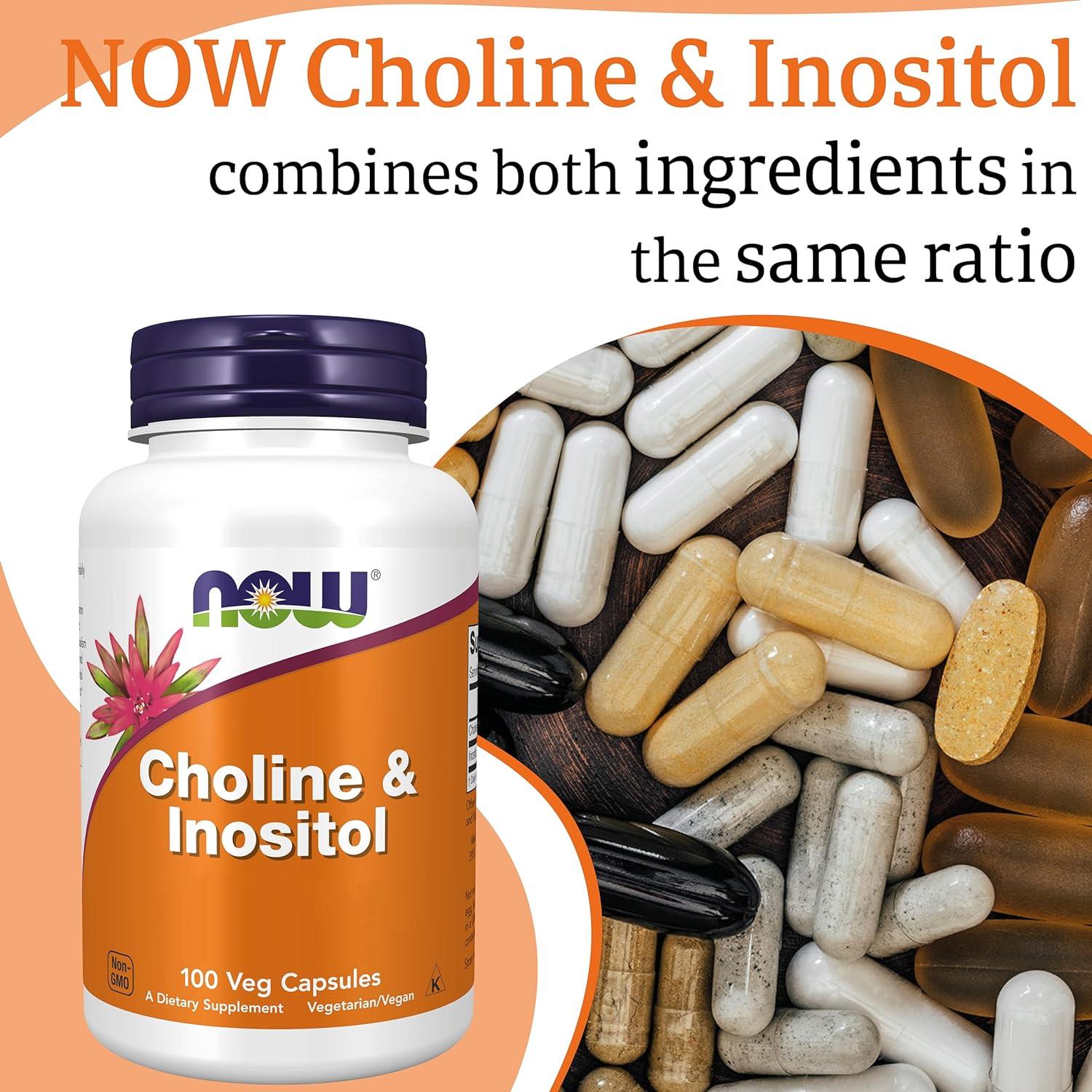 Now Foods Choline & Inositol 500mg - 100 Vegan Capsules | Lab-Tested ...