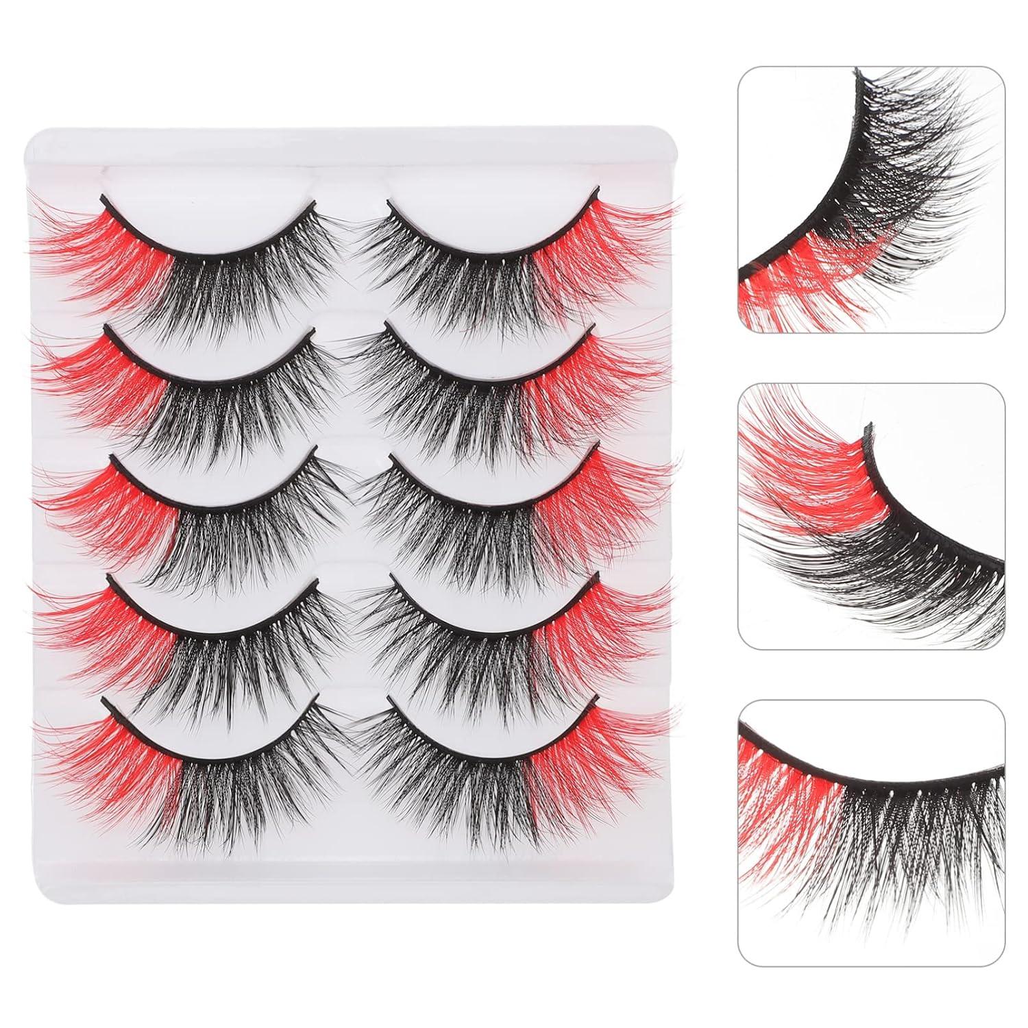 KALLORY 5 Pairs Red Colored Wispy Lashes - Natural Look 3D Eyelash ...