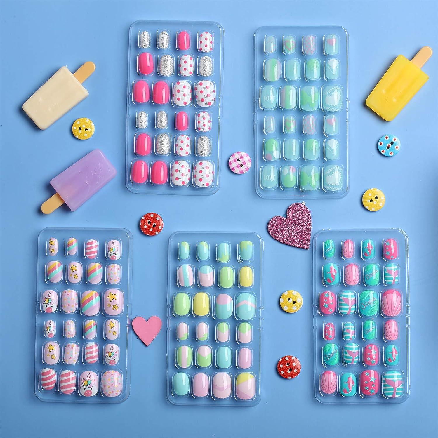 120-Piece Kids Fake Nails Set | Cute Full Cover Short False Fingernails ...