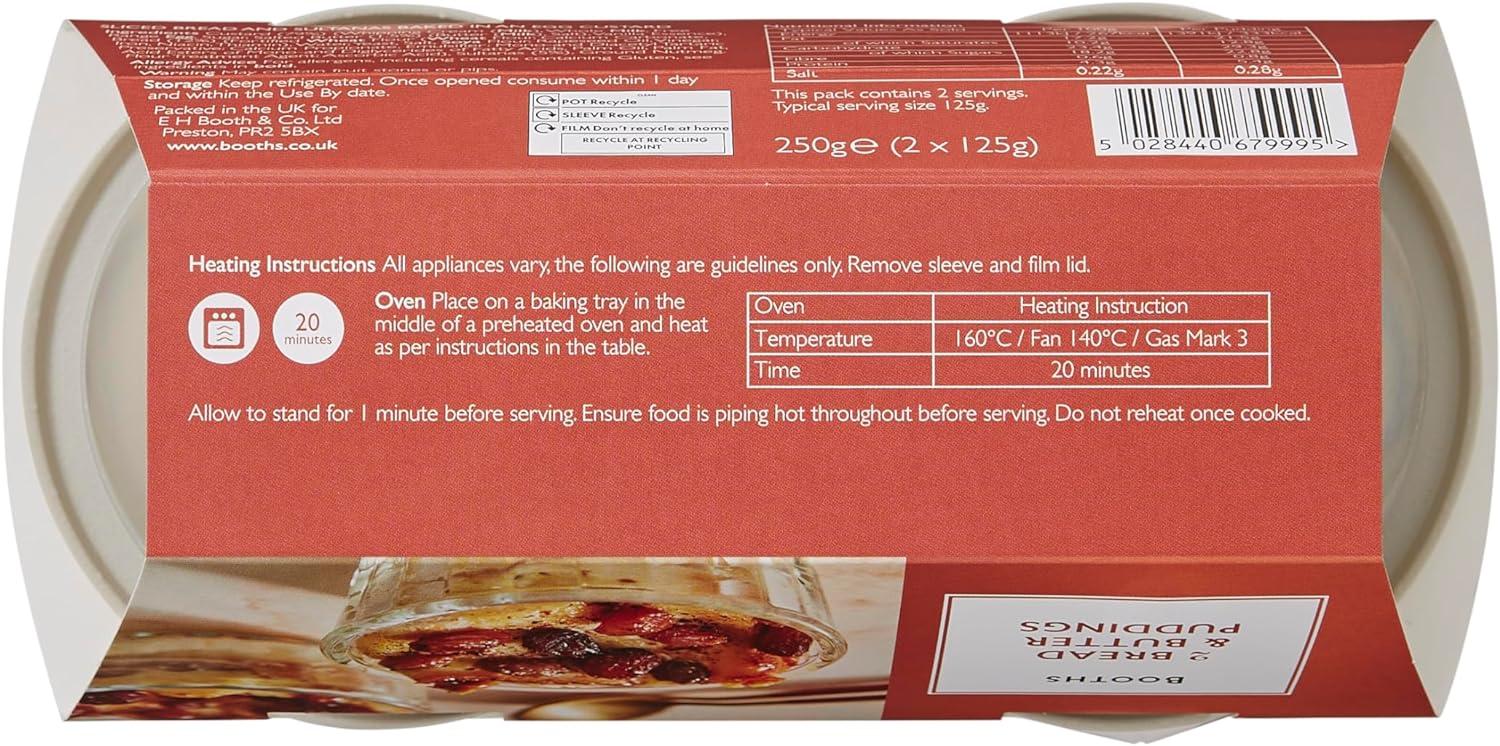 Booths Bread & Butter Pudding 2 x 125g - Delicious Dessert Ready to ...