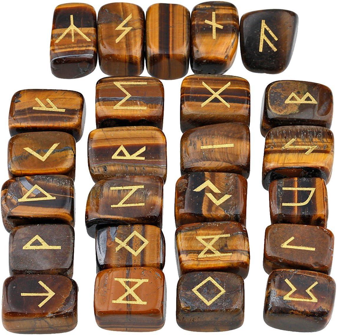mookaitedecor Natural Tiger Eye Runes Stones Set of 25 Viking Norse ...
