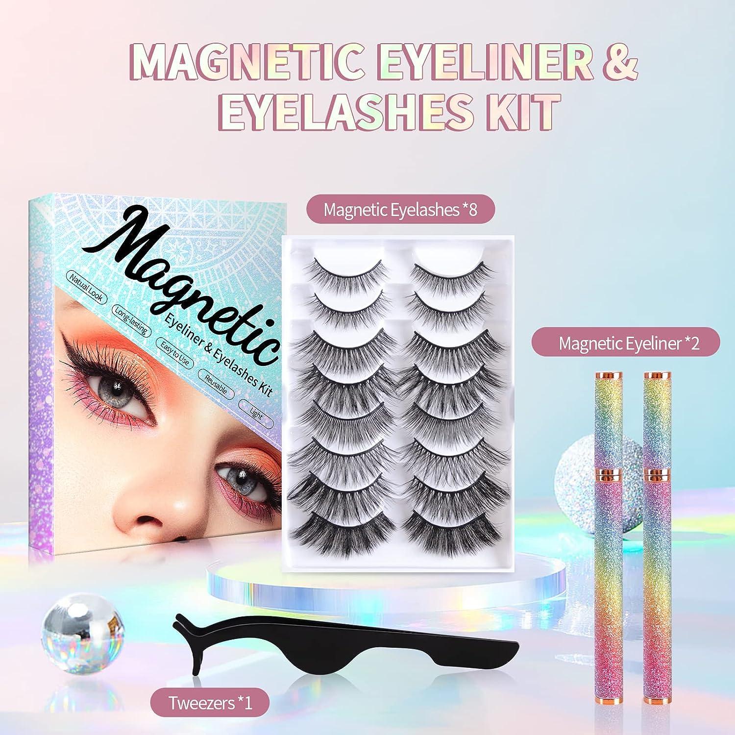 Magnetic Eyelashes Kit - 8 Pairs Reusable False Lashes Set with ...