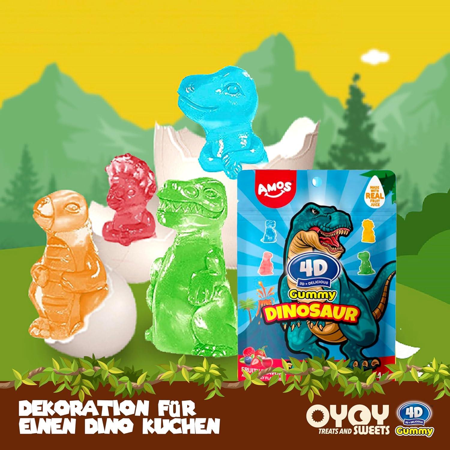 Buy 8x Amos 4D Rubber Dinosaur Fruit Gum - 114g Bag of Detailed 3D Dino ...