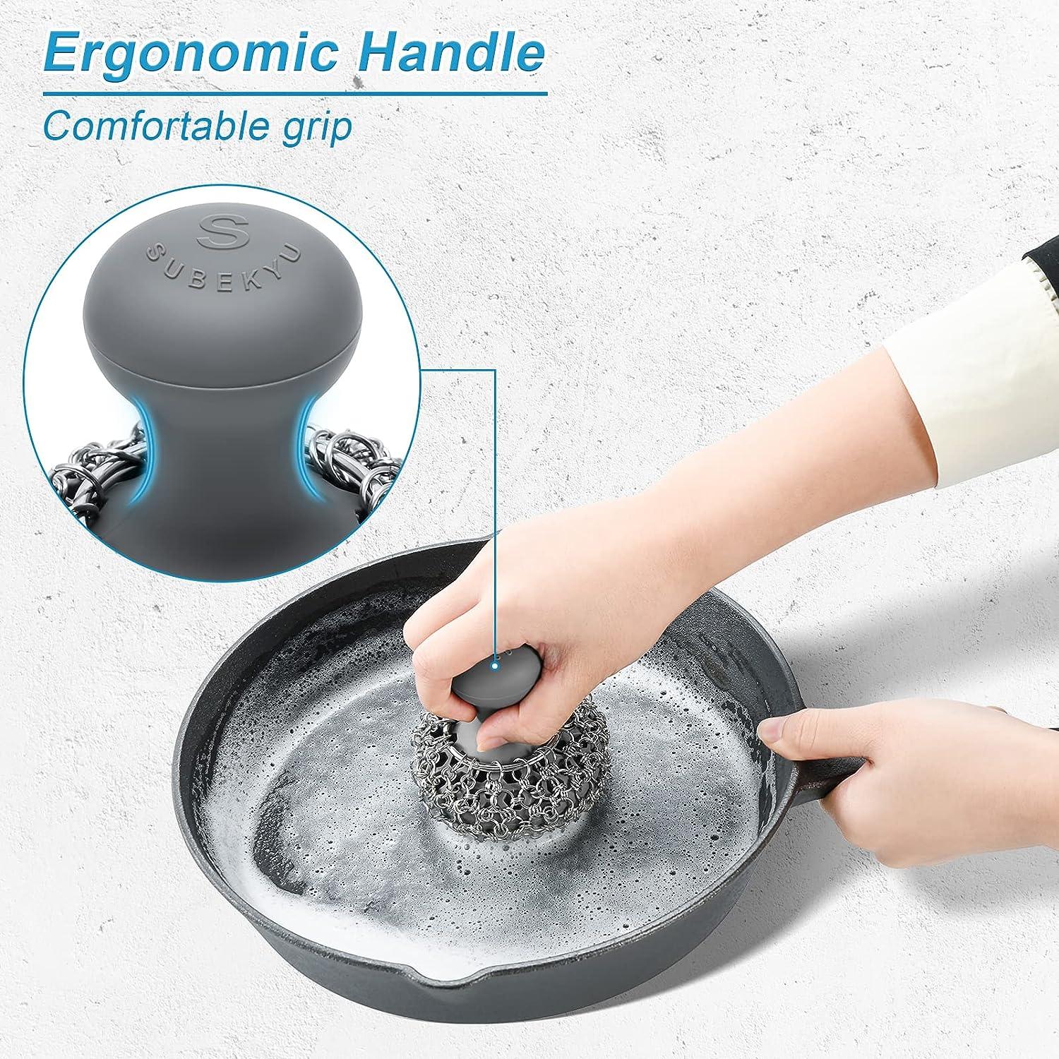 SUBEKYU Cast Iron Chainmail Scrubber & Scraper Tool for Pans ...