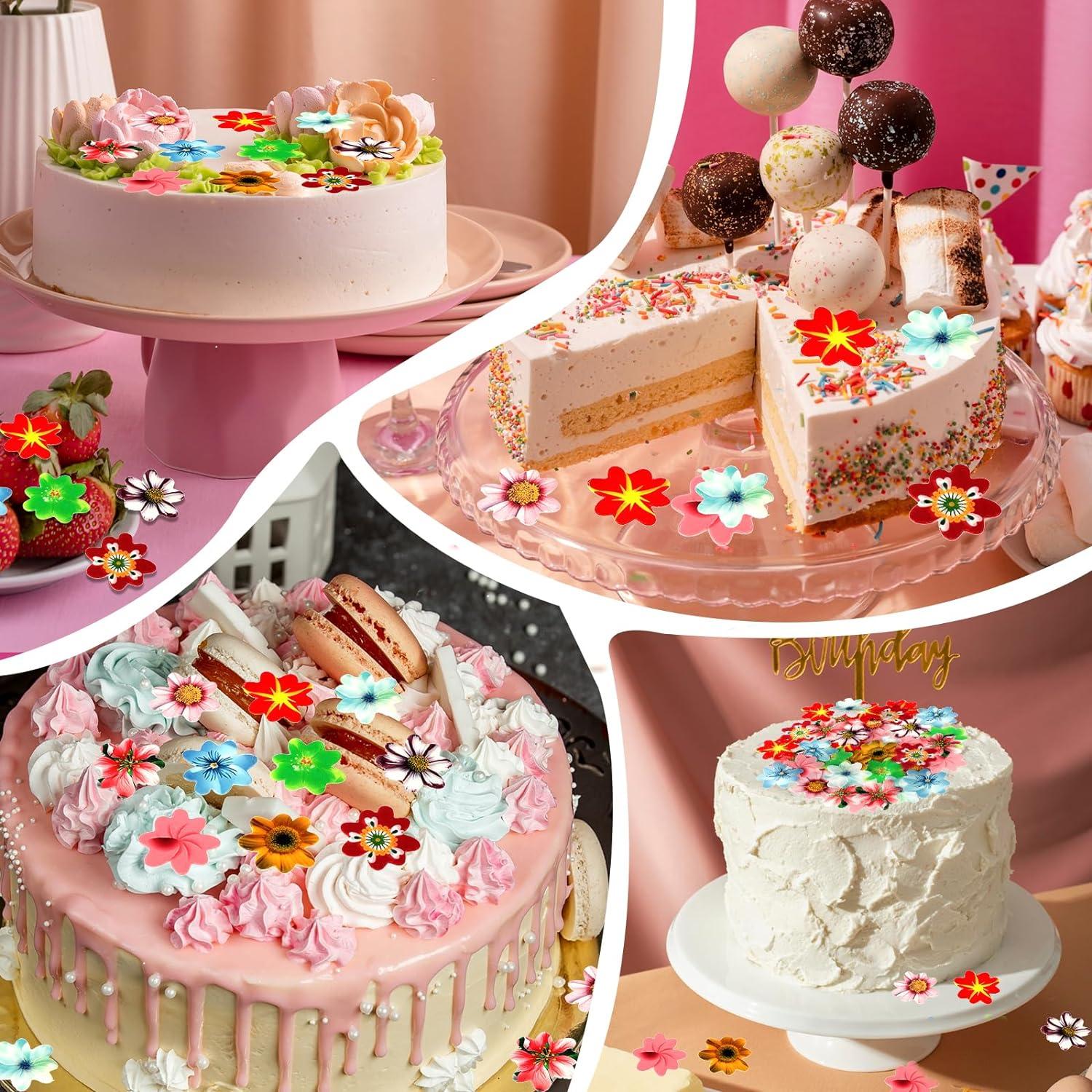 120 Pcs Edible Flowers for Cakes Wafer Paper Flower Cupcake Toppers ...