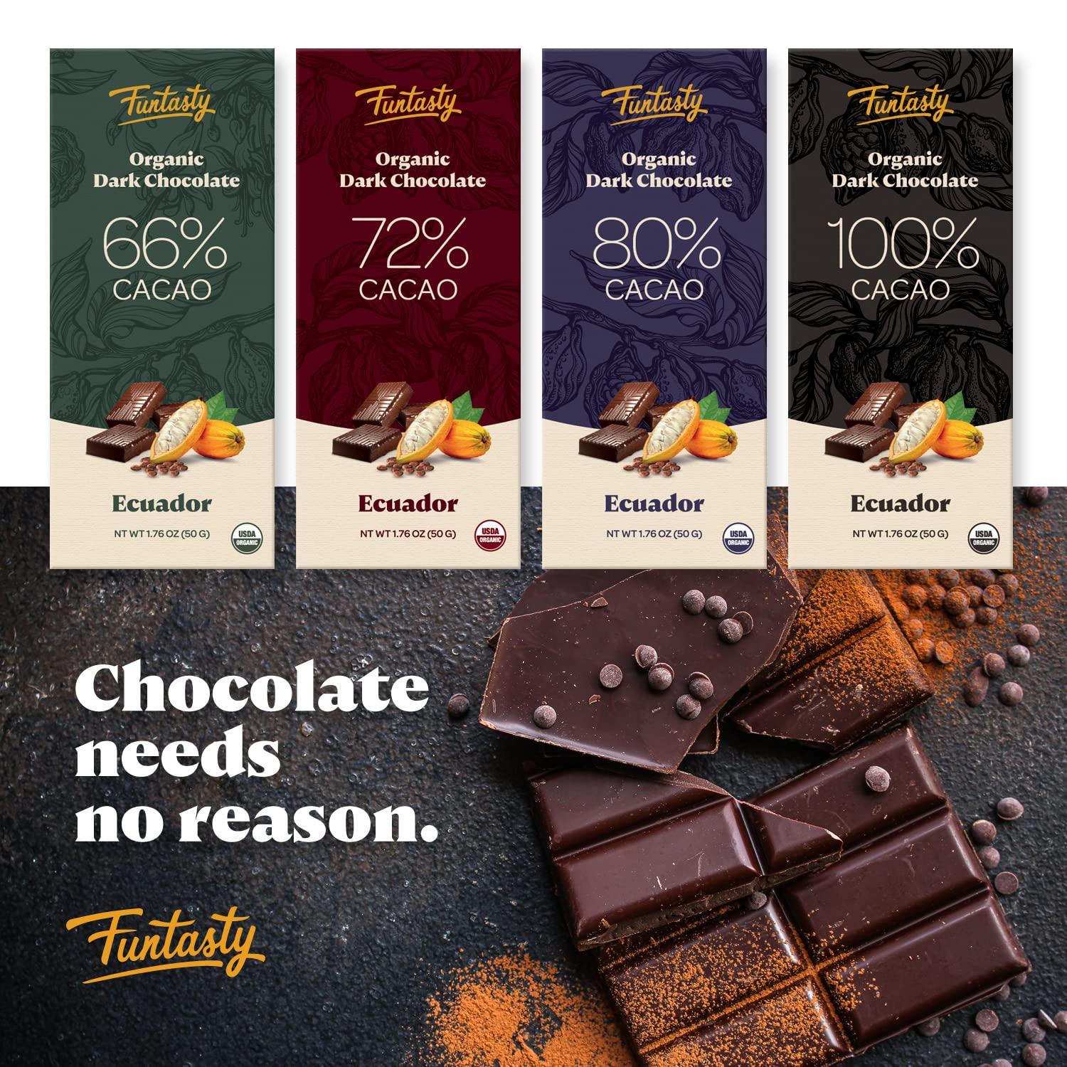 Funtasty 100% Cacao Dark Chocolate Bar - Organic, Vegan, Gluten-Free ...